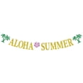 Aloha Summer Gold Glitter Banner with Palm Trees and Hibiscus, Tropical ...