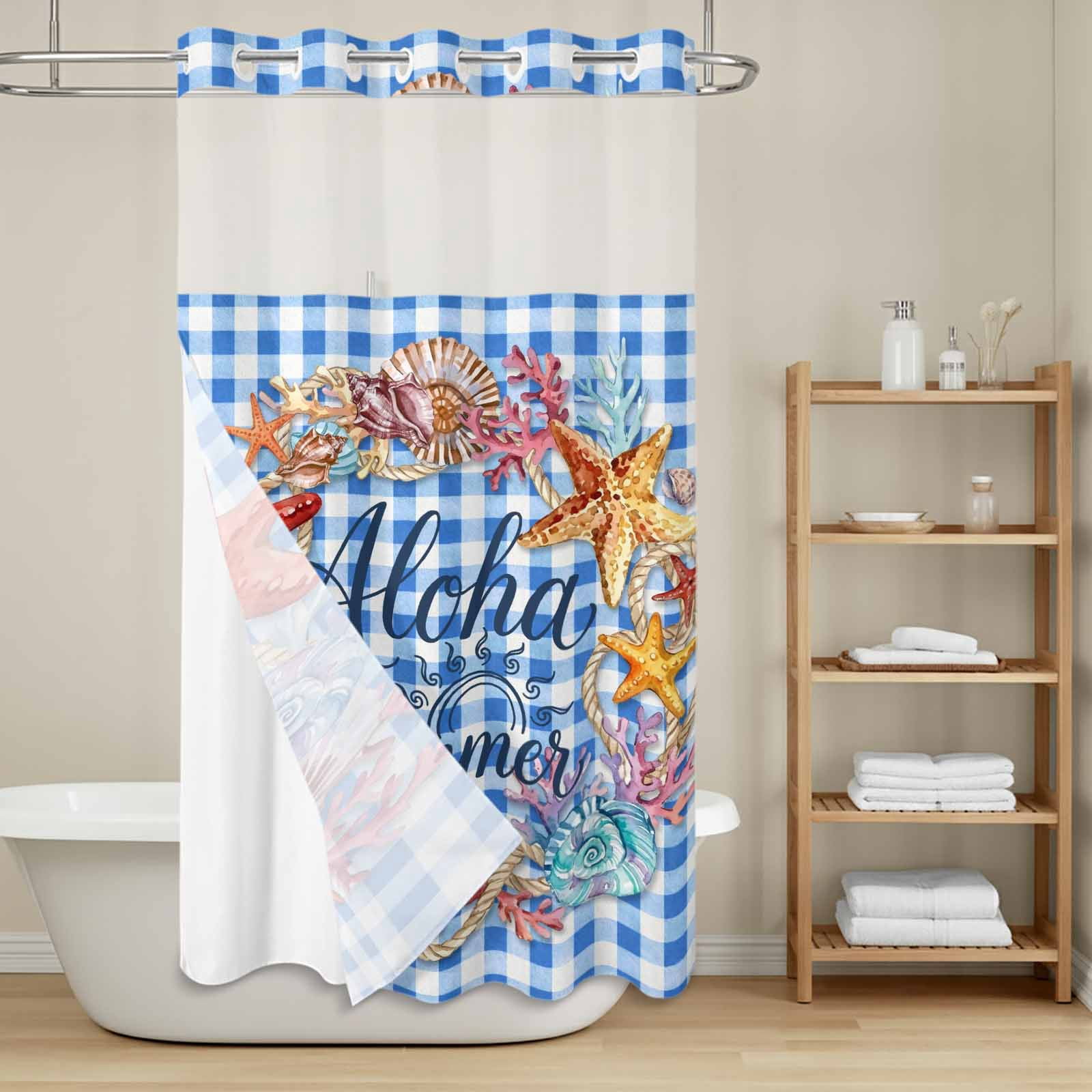 Aloha Summer No Hook Shower Curtain with Snap in Liner, Red Starfish ...
