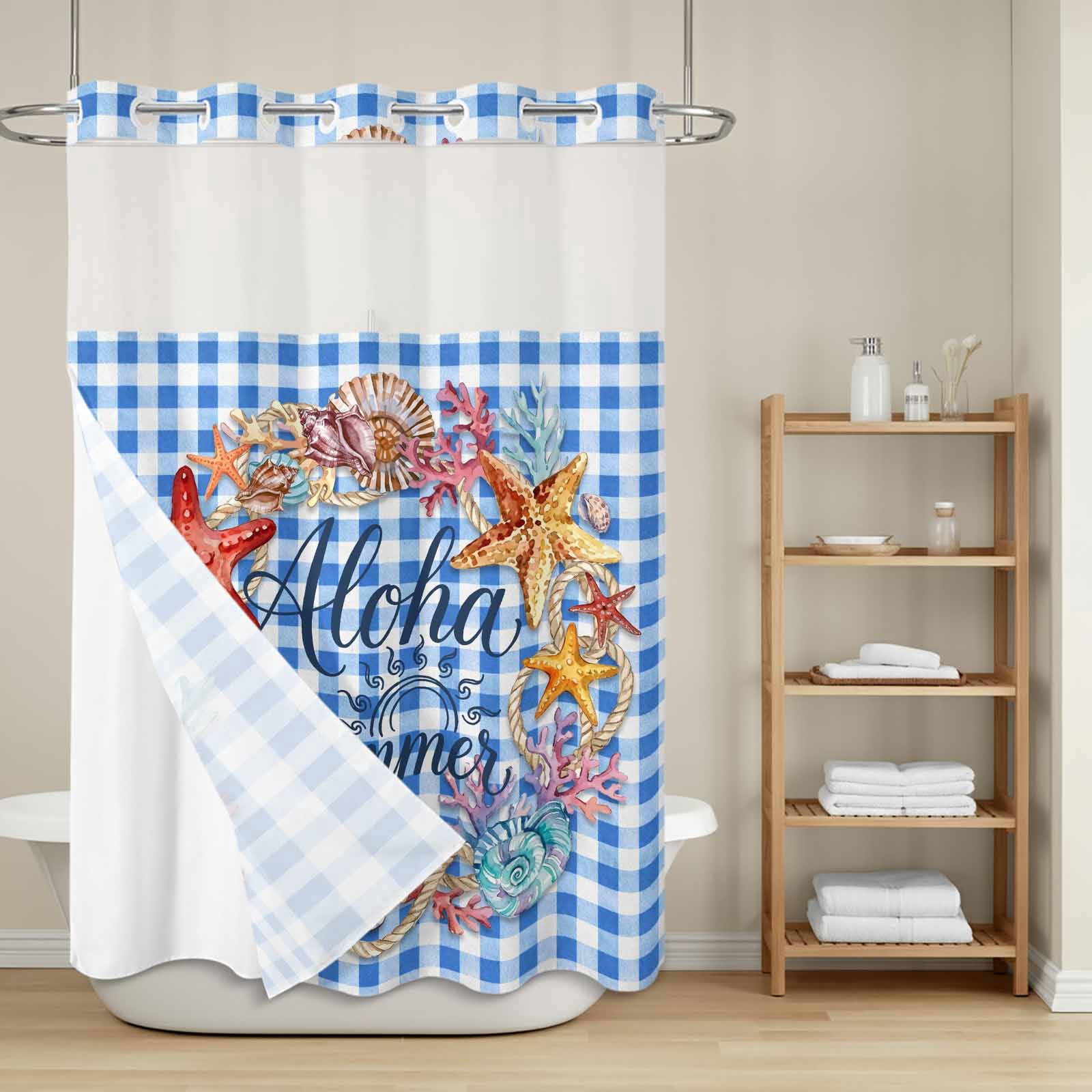 Aloha Summer No Hook Shower Curtain with Snap in Liner, Red Starfish ...