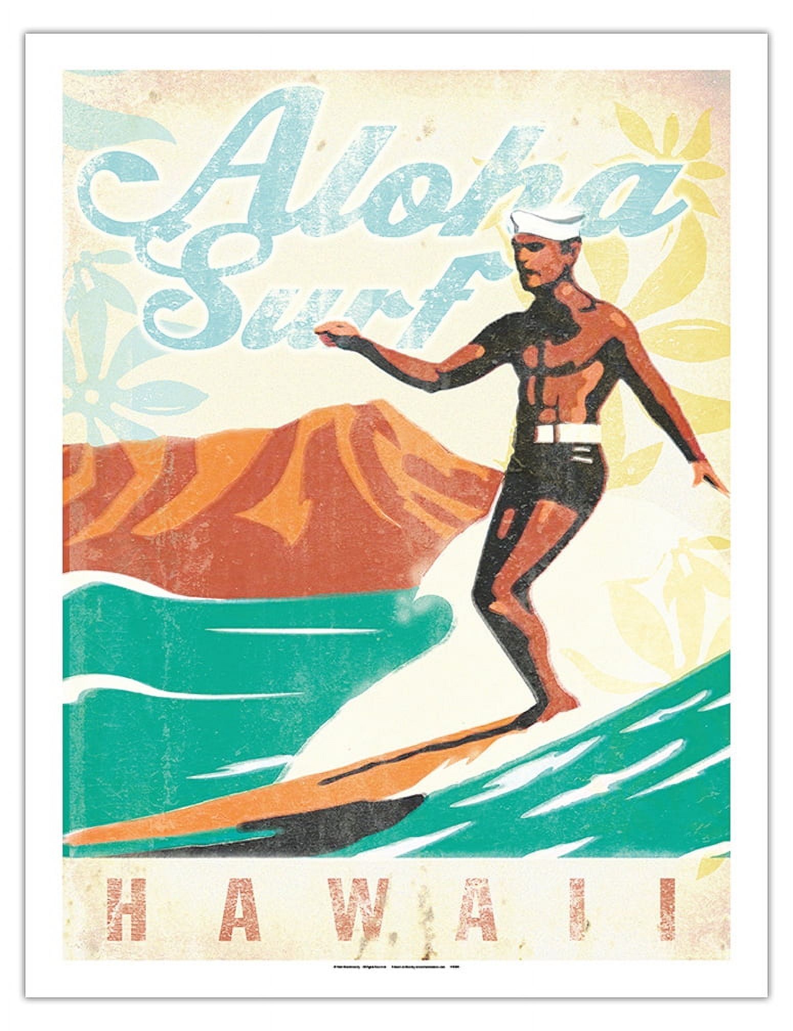 Aloha Surf Hawaii - Surfer On Longboard - Vintage Travel Poster by Wade ...