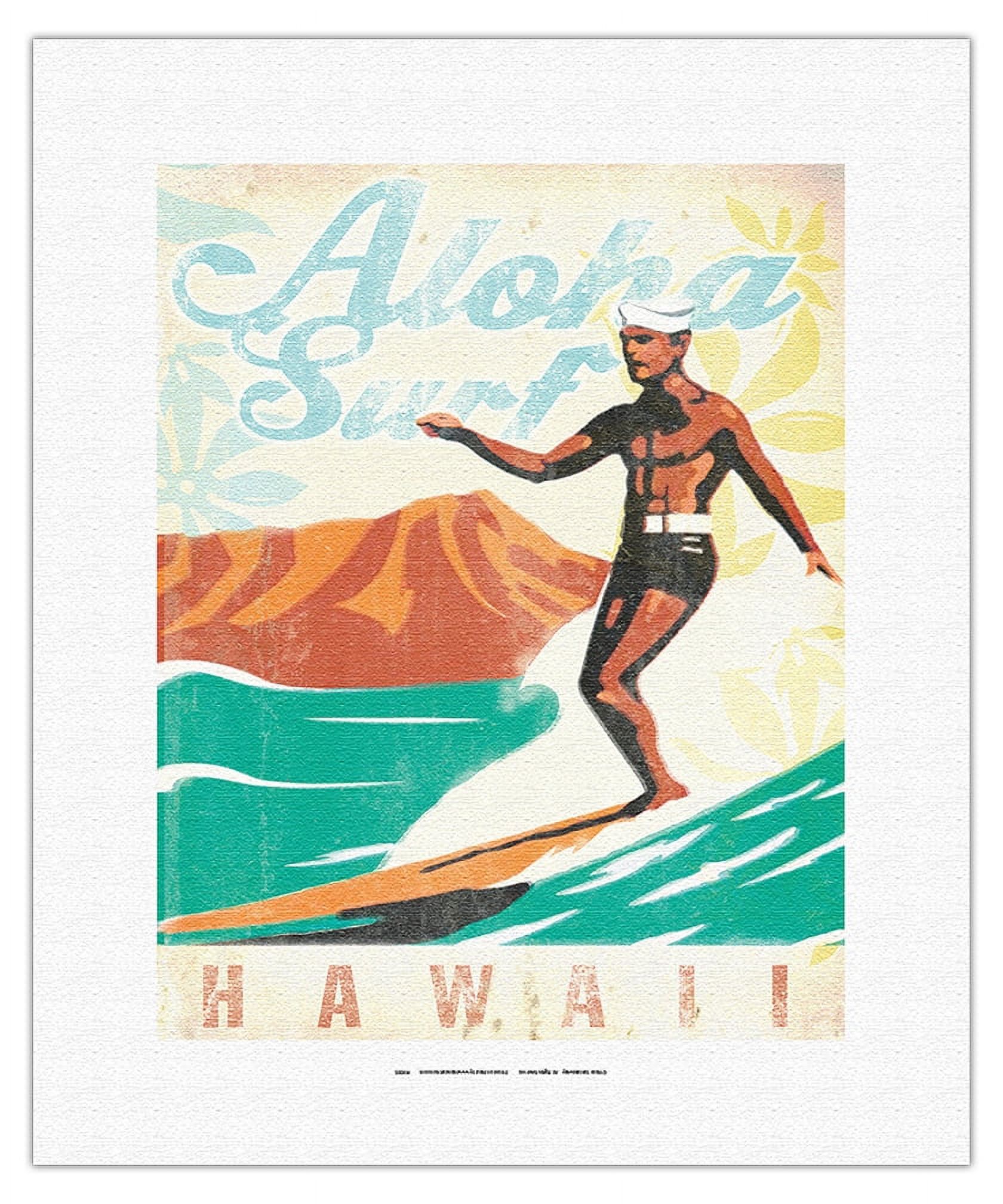 Aloha Surf Hawaii - Surfer On Longboard - Vintage Travel Poster by Wade ...
