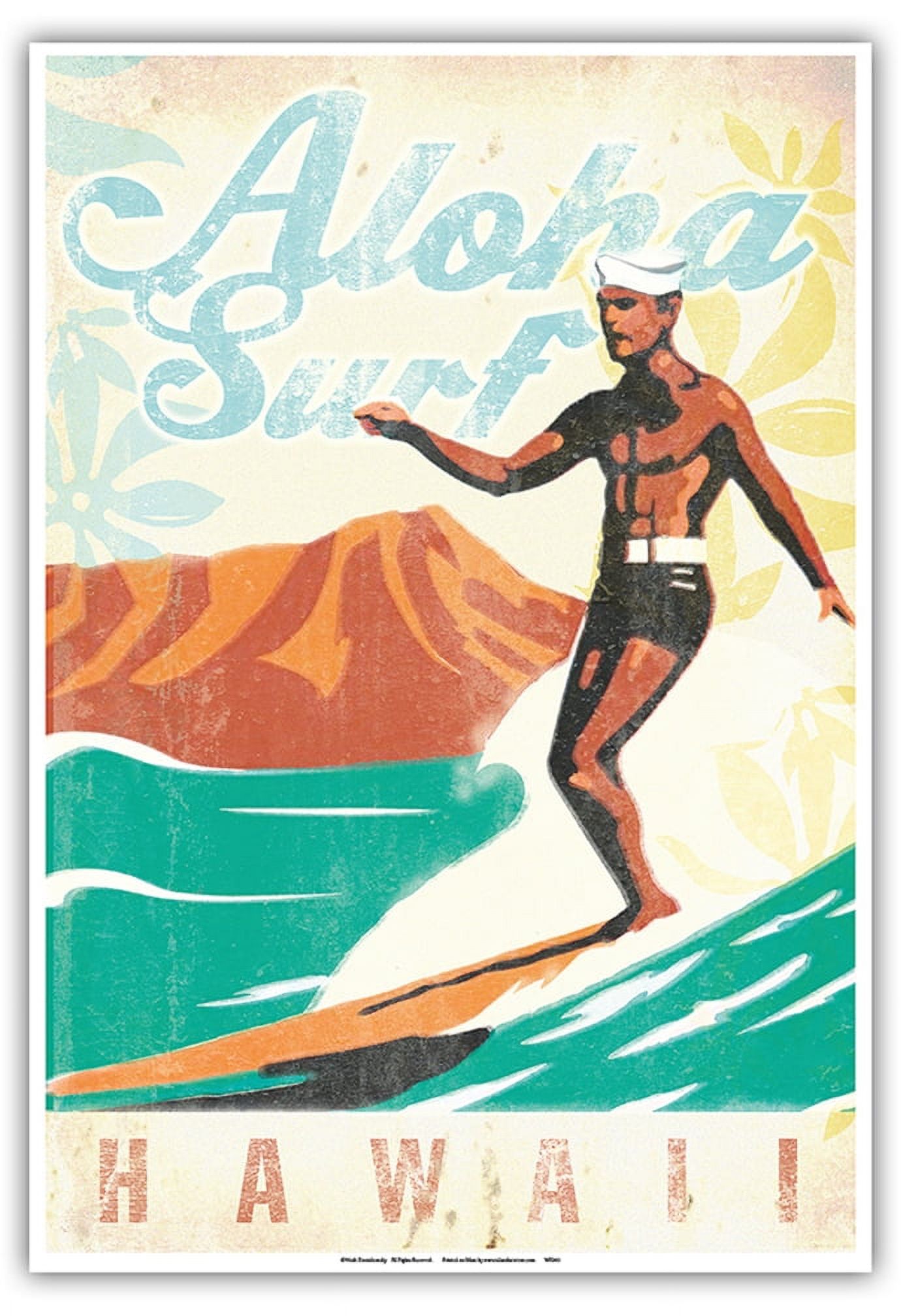 Aloha Surf Hawaii - Surfer On Longboard - Vintage Travel Poster by Wade ...