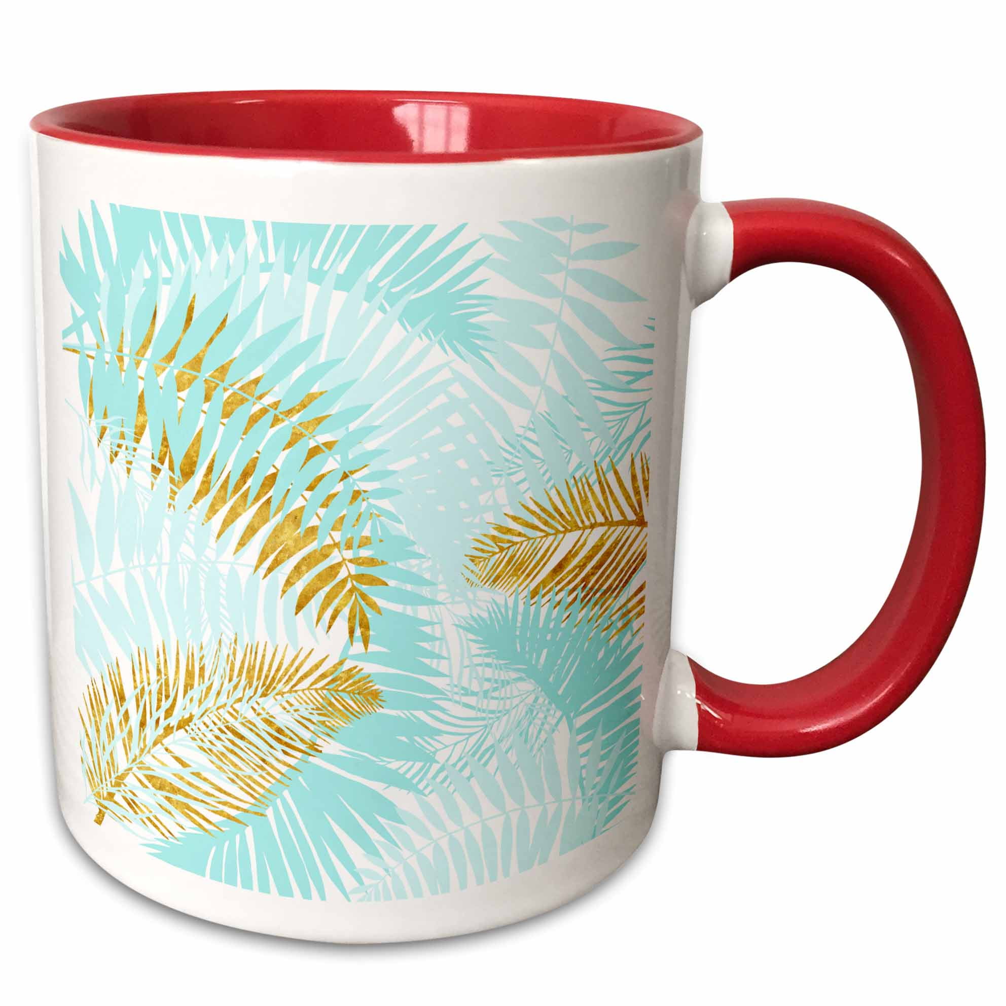 3drose, Aloha-teal and Gold Trendy Foliage Palm Leaves Jungle Tropical ...
