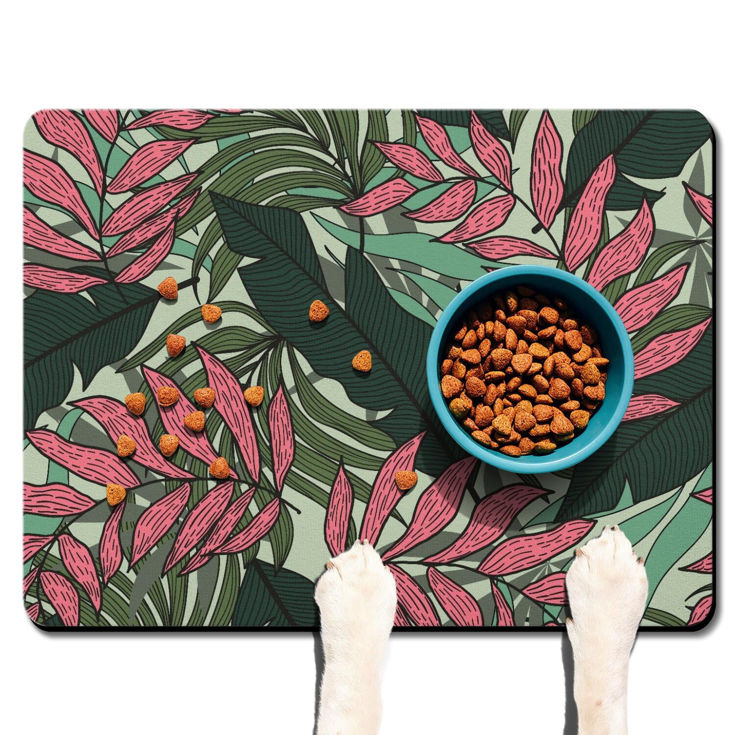 Aloha Themed Dog Food Mat with Vibrant Tropical Leaf and Jungle Leaves ...