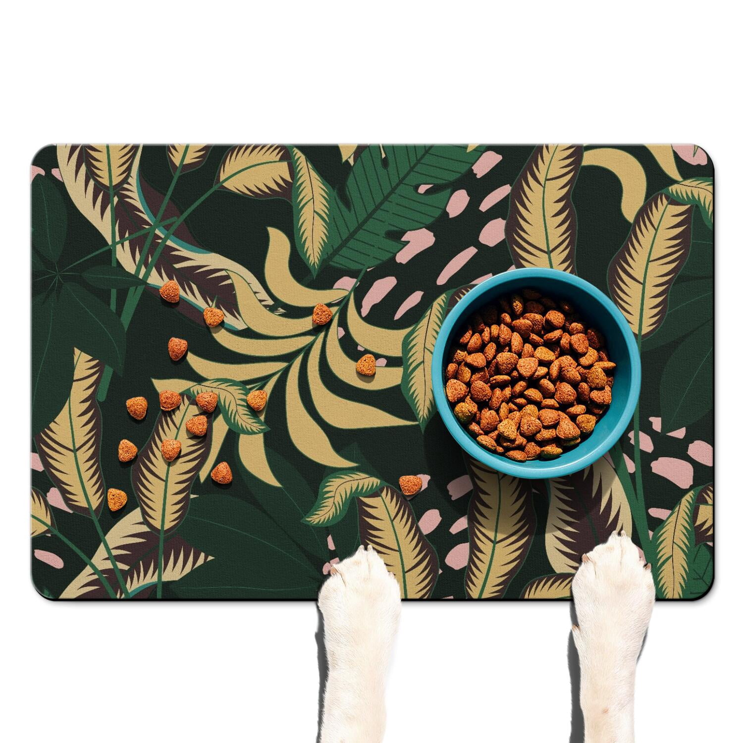 Aloha Themed Dog Food Mat with Vibrant Tropical Leaf and Jungle Leaves ...