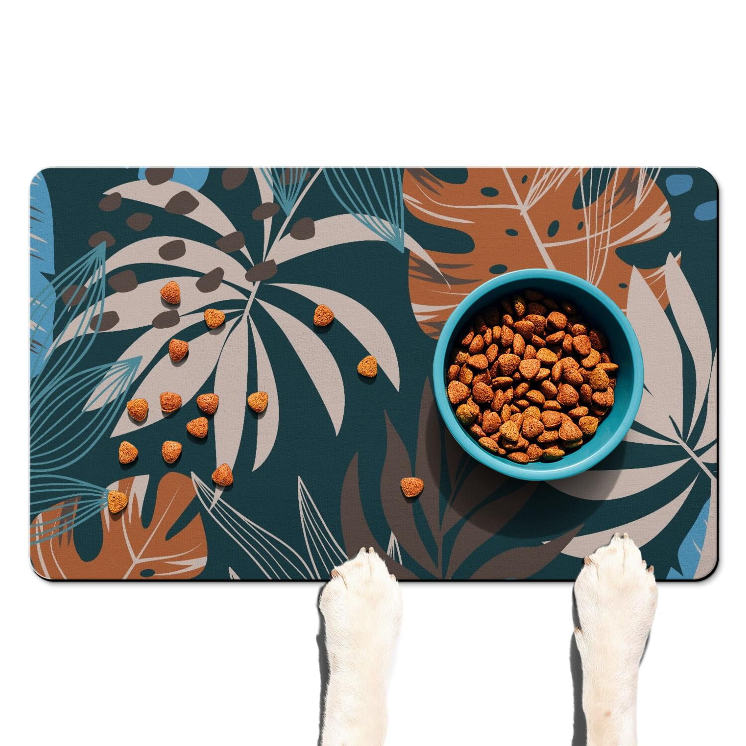 Aloha Themed Dog Food Mat with Vibrant Tropical Leaf and Jungle Leaves ...