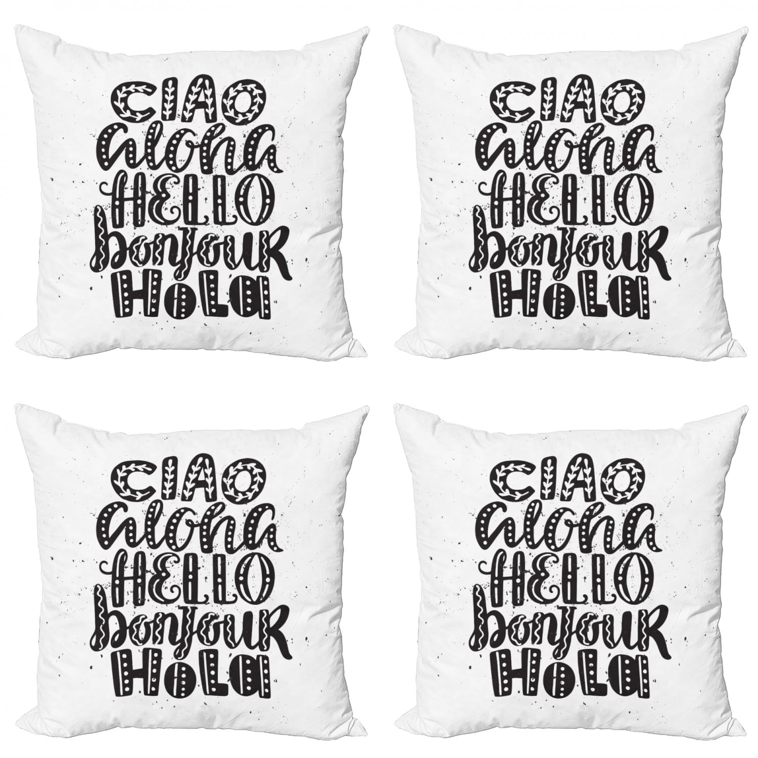 Aloha Throw Pillow Cushion Case Pack of 4, Ciao Aloha Bonjour Hola ...