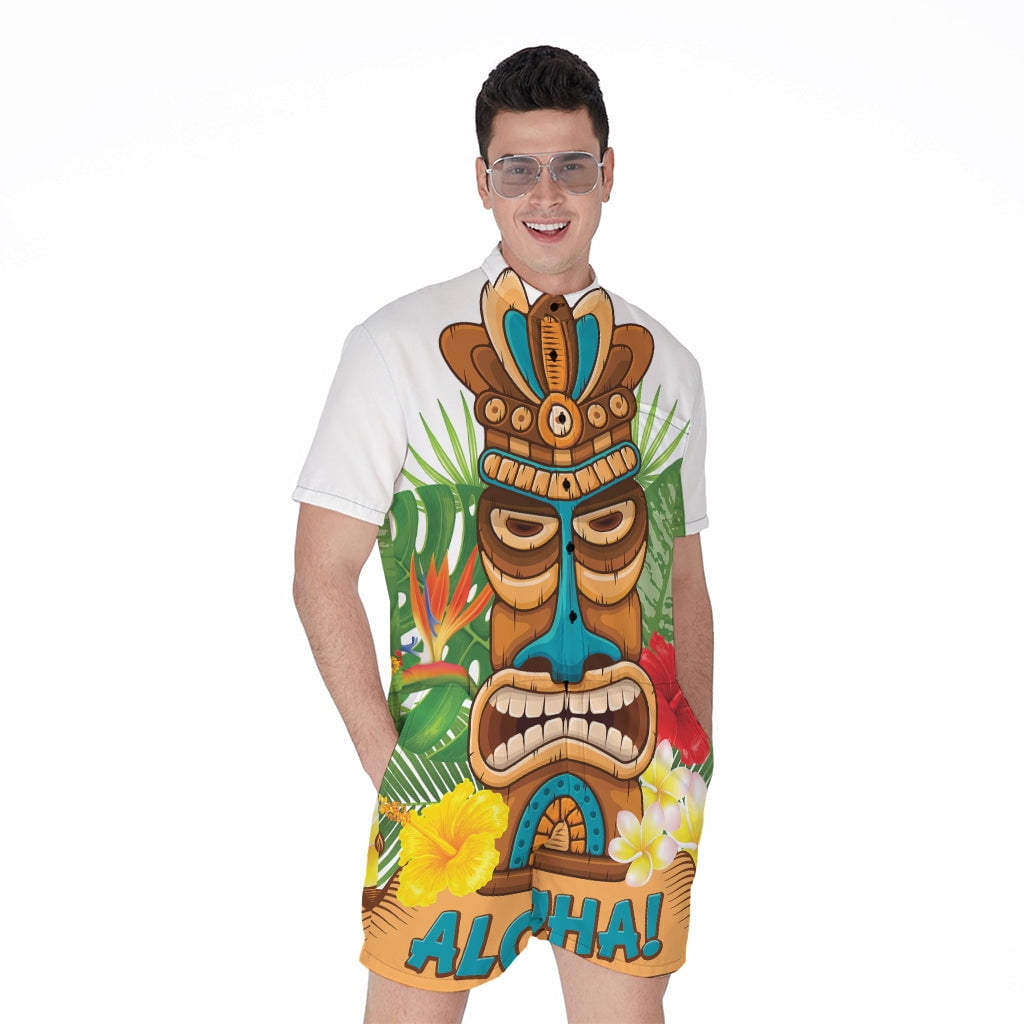 Aloha Tiki Short Sleeve Men'S Rompers, Aloha Tropical Hawaiian Tiki ...