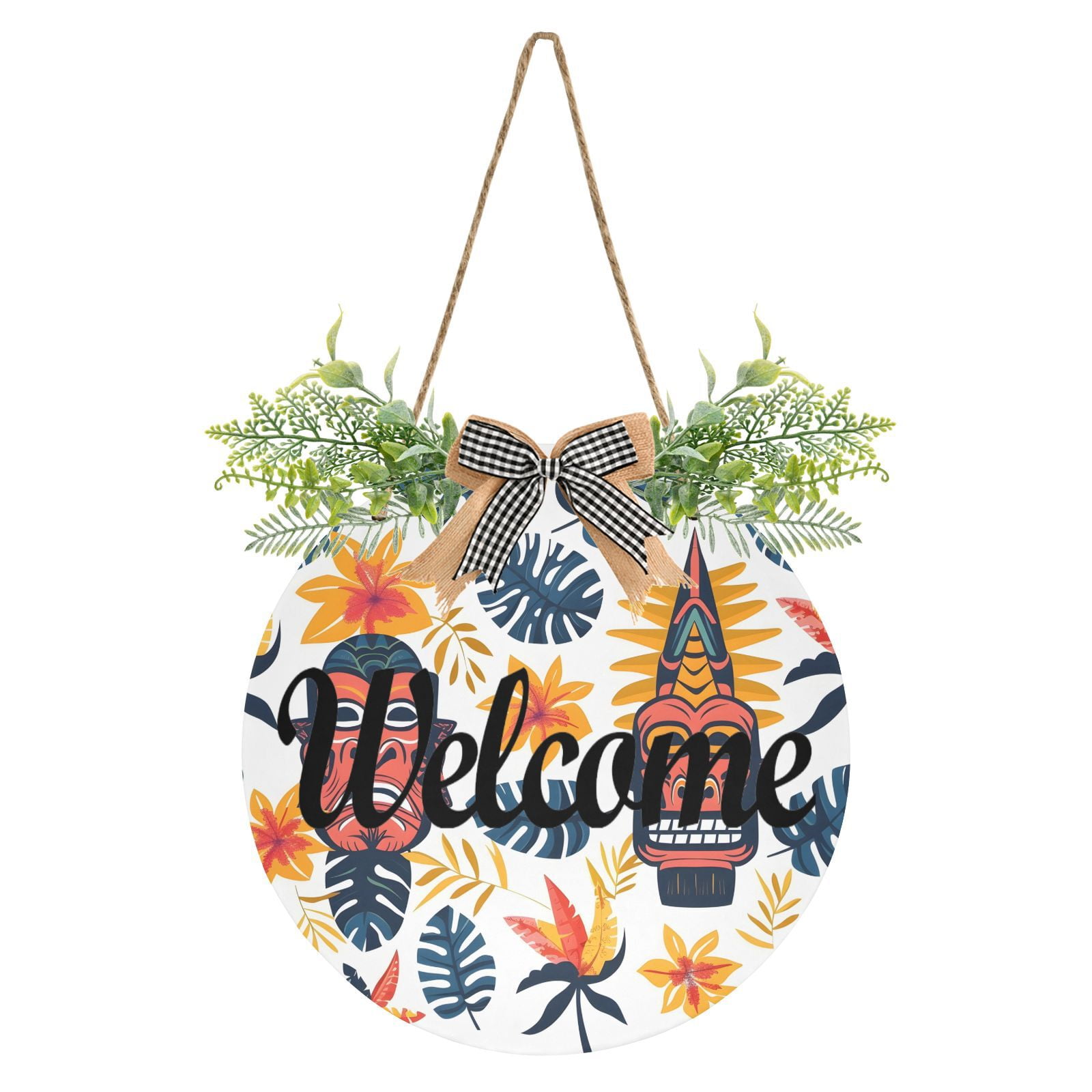 Aloha Totem Mask Leaves Welcome Sign for Front Door Wreath Door Sign ...