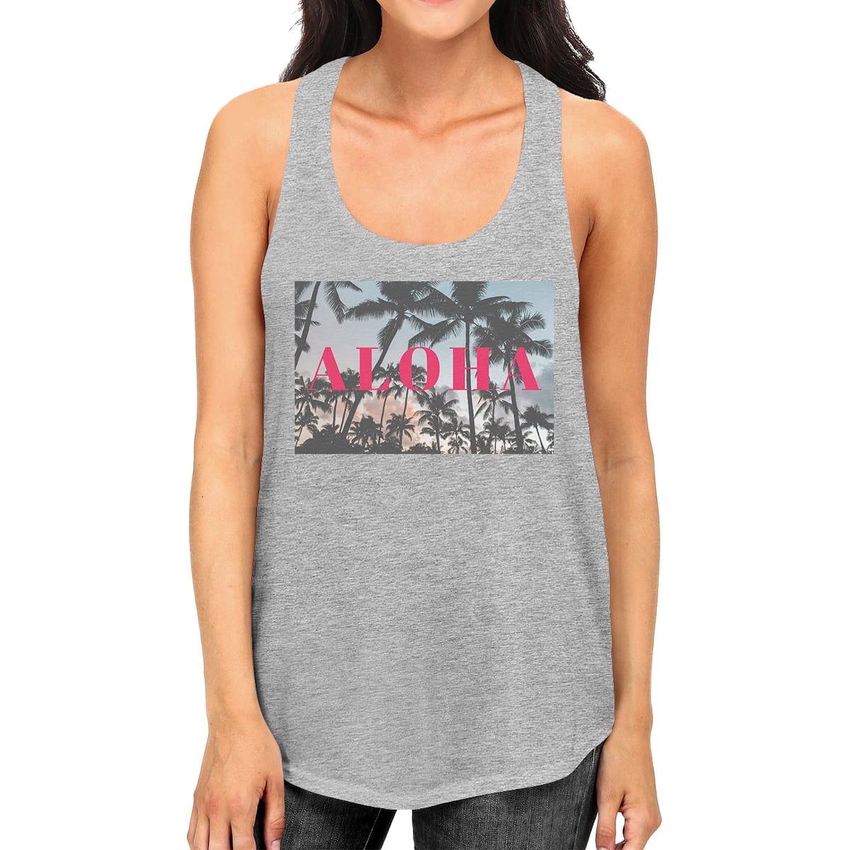 Aloha Tropical Beach Photo Womens Grey Cute Graphic Racerback Tanks ...