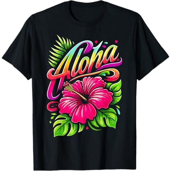 Aloha Tropical Flower Hawaii Vacation Summer Beach T-Shirt - Walmart.com