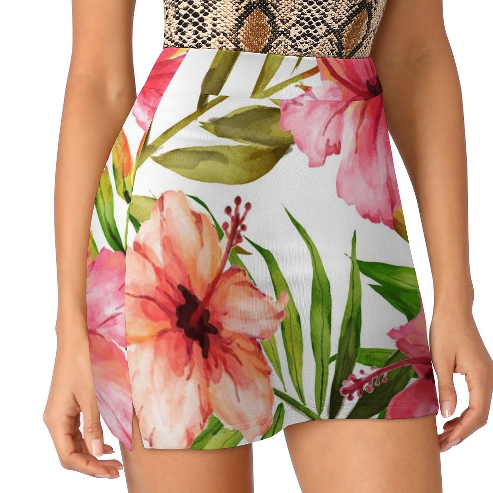 Aloha Tropical Hawaiian Floral Watercolor Light Proof Trouser Skirt ...