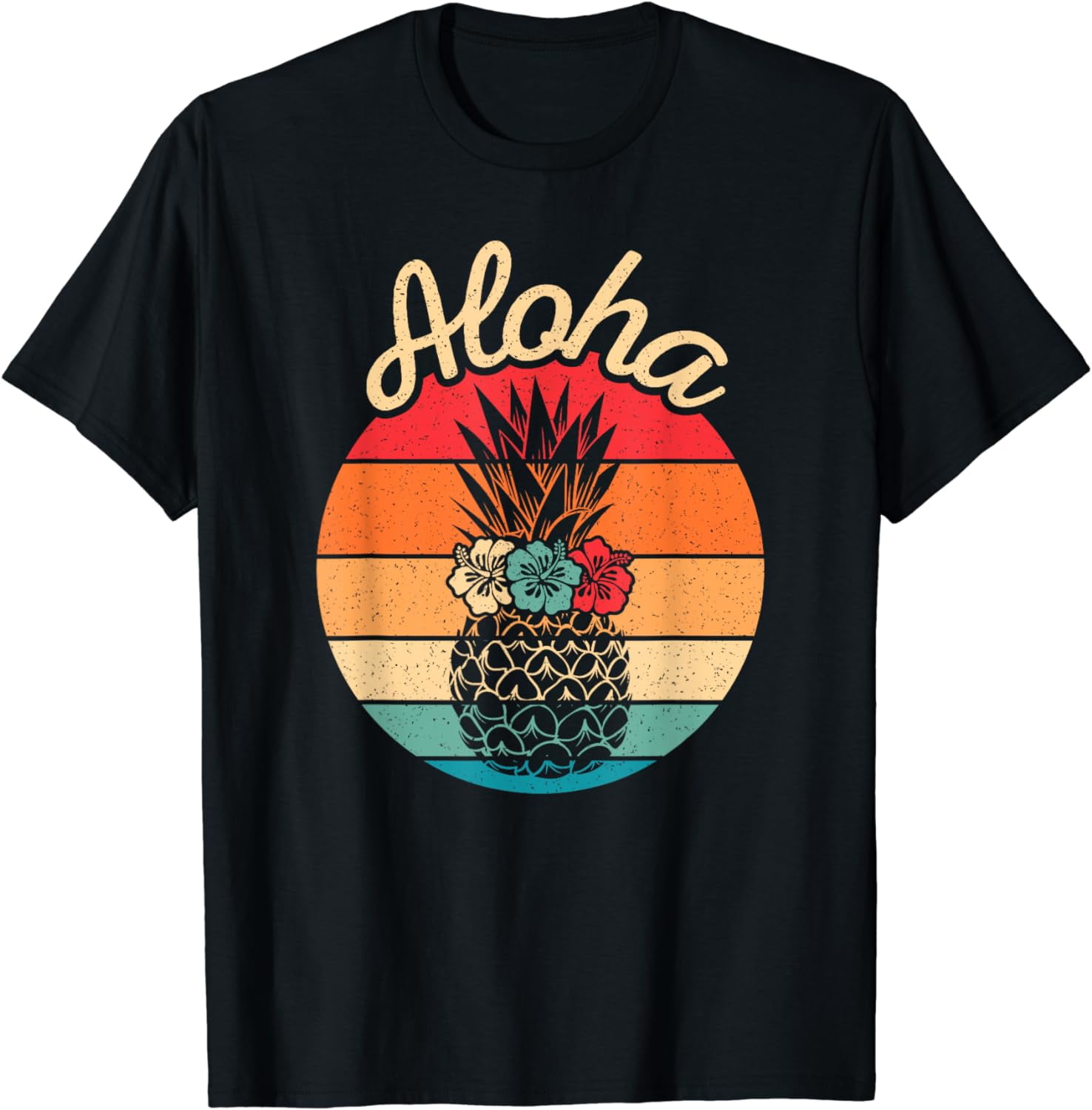 Aloha Tropical Hawaiian Pineapple Beach Retro Sunset Hawaii T-Shirt ...