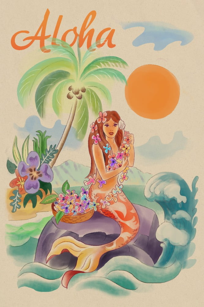 Aloha, Tropical Mermaid (24x36 Giclee Gallery Art Print, Vivid Textured ...