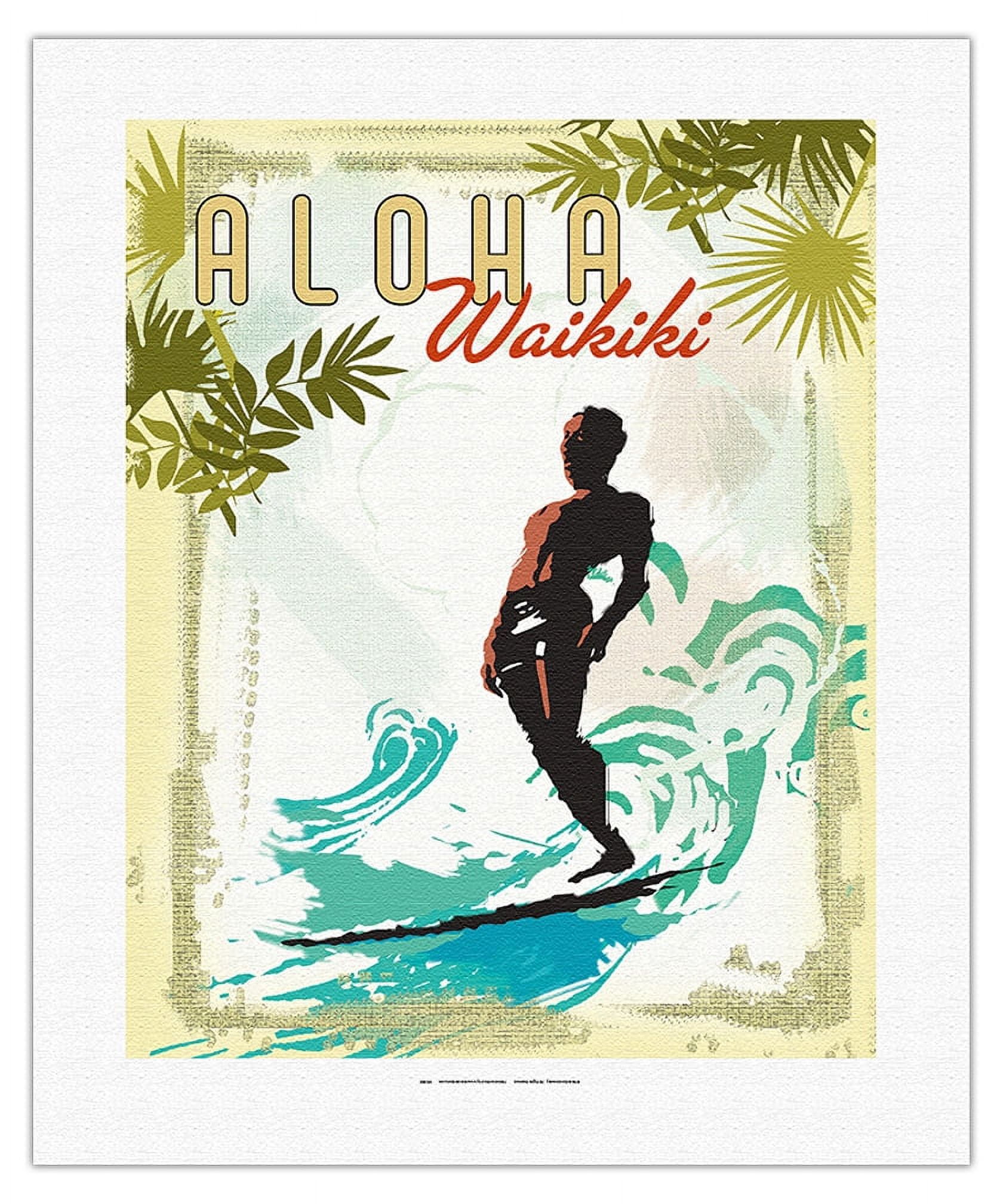 Aloha Waikiki - Hawaii Surfer On Wave - Vintage Travel Poster by Wade ...