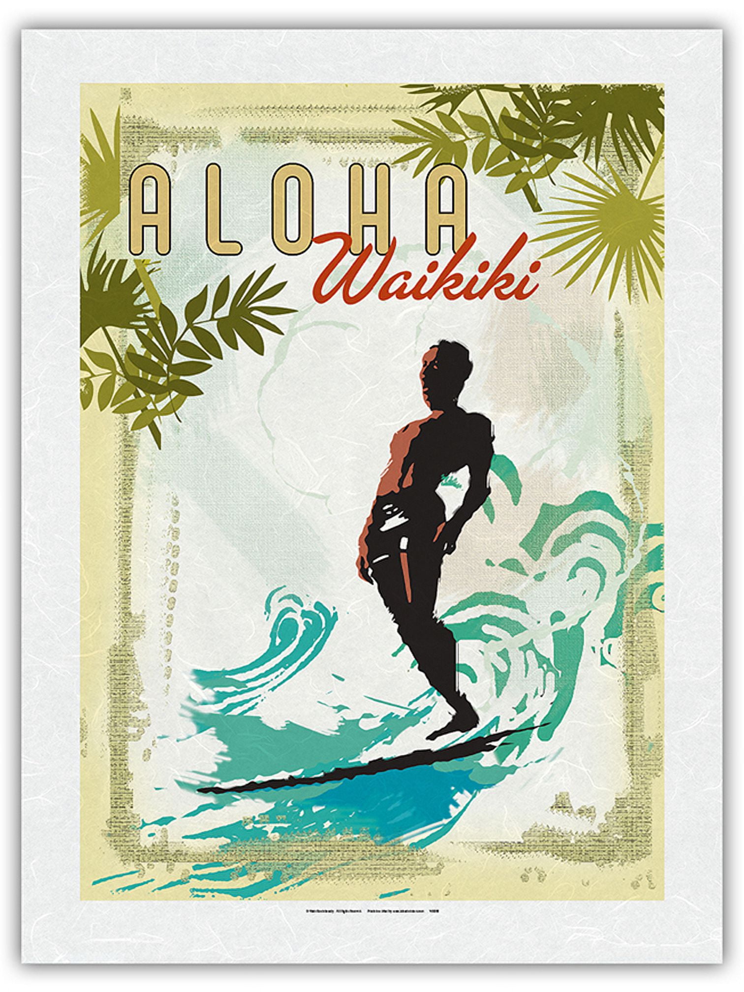 Aloha Waikiki - Hawaii Surfer On Wave - Vintage Travel Poster by Wade ...