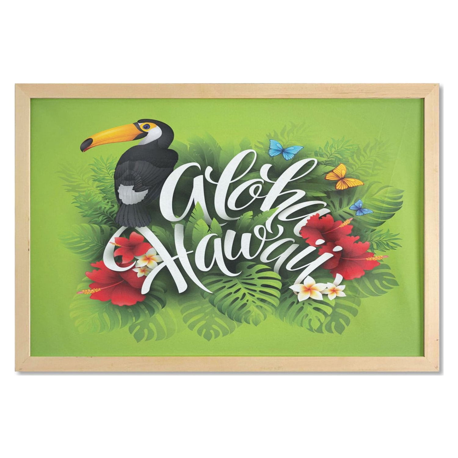 Aloha Wall Art with Frame, Hawaiian Cursive Lettering with Butterflies ...
