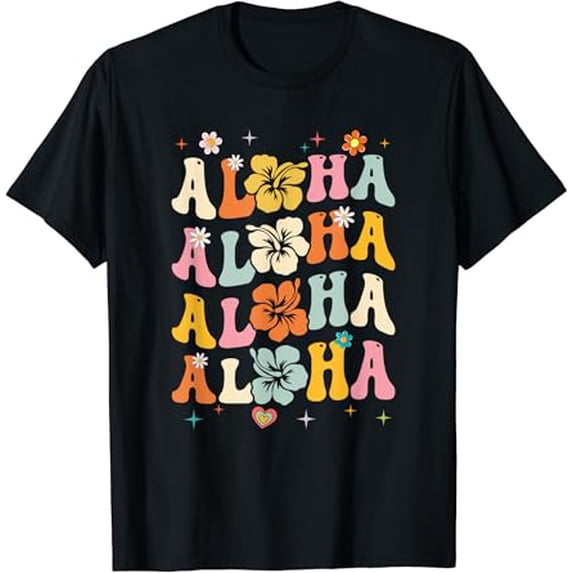 Aloha Women Hawaii Family Vacation Trip Girls Summer Groovy T-Shirt ...