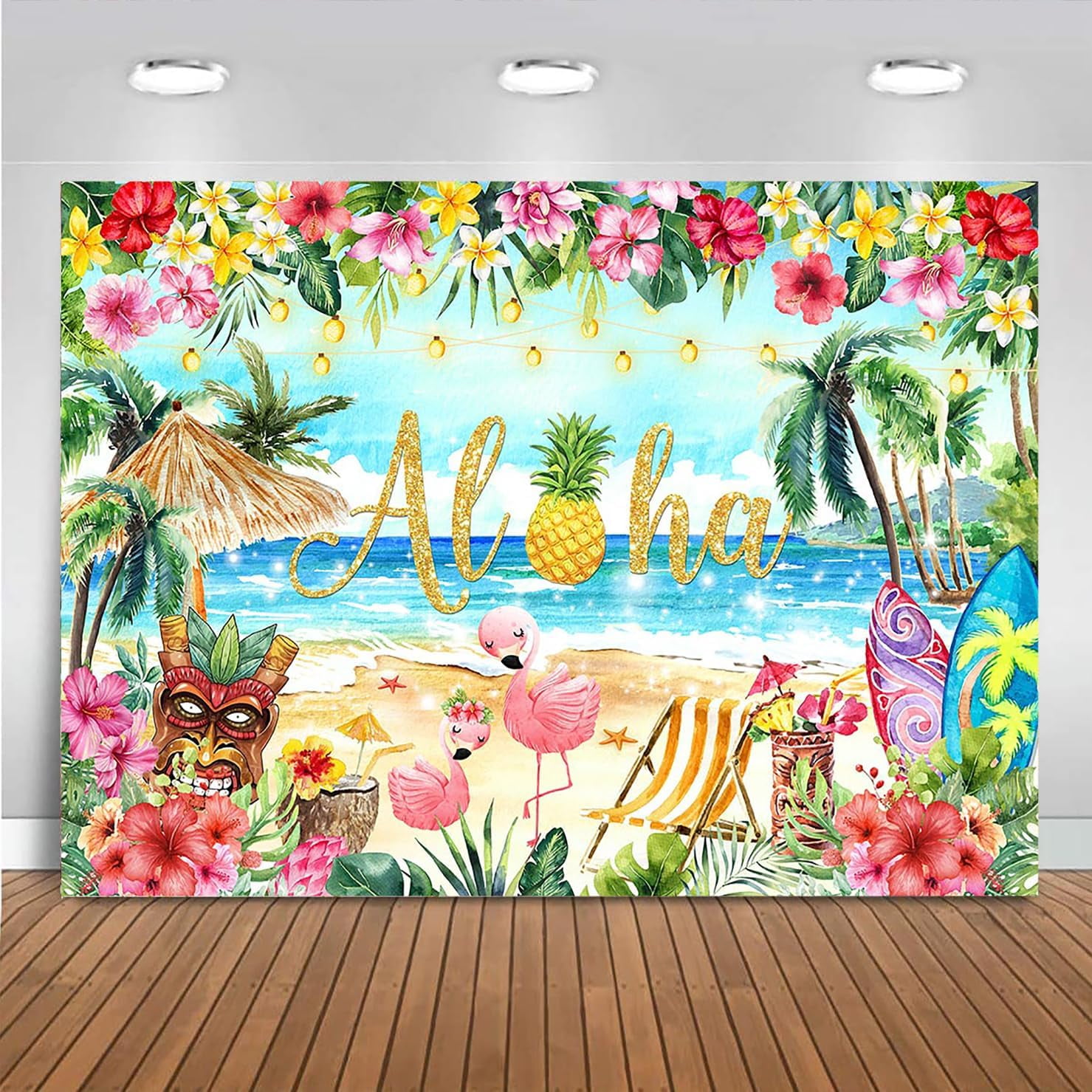Aloha backdrop Hawaiian Luau Party Decorations Summer Beach Tropical ...