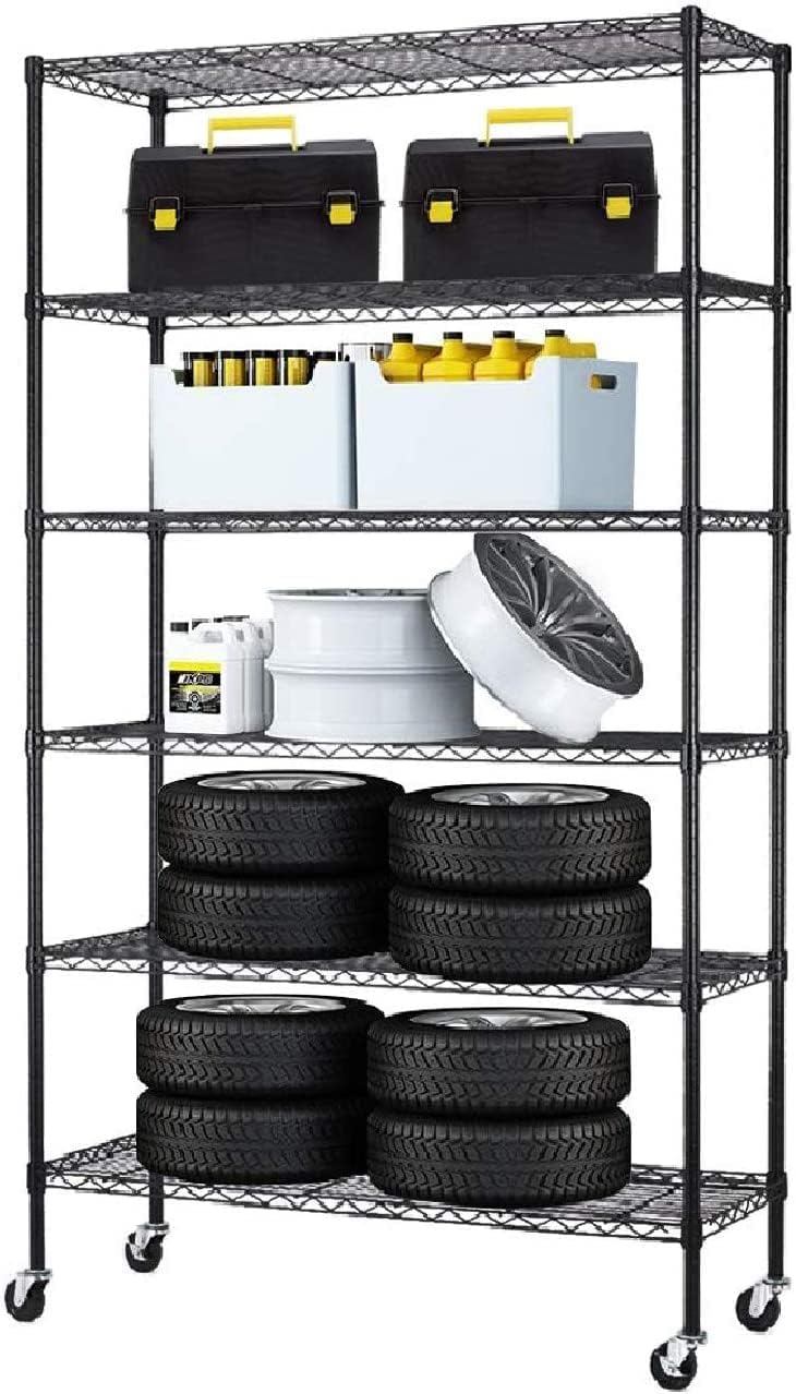Black Commercial 6 Tier Shelf Adjustable Steel Wire Metal Shelving Rack ...