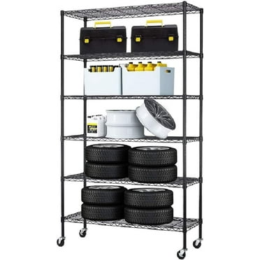 Black Commercial 6 Tier Shelf Adjustable Steel Wire Metal Shelving Rack ...