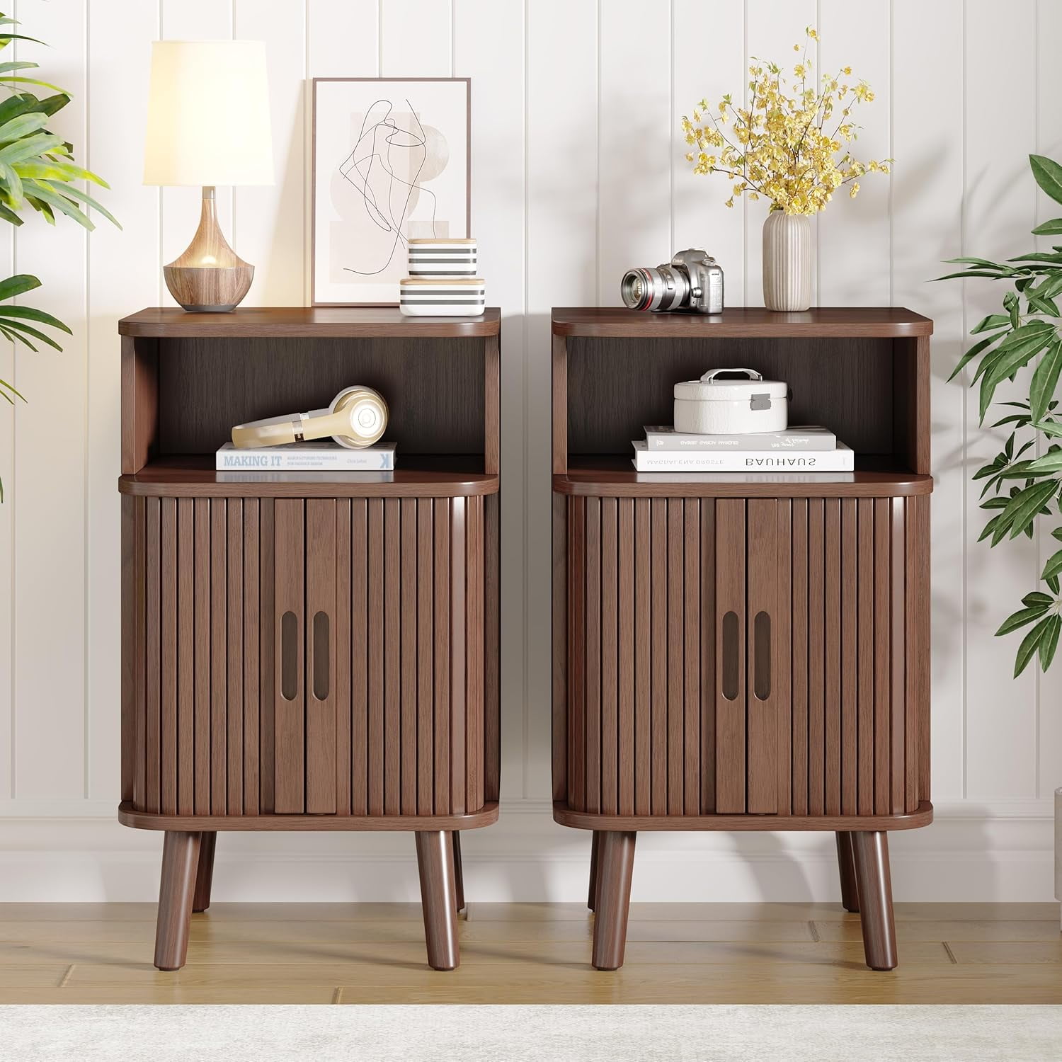 Alohappy Fluted End Table Set of 2, Mid Century Modern Nightstand with ...