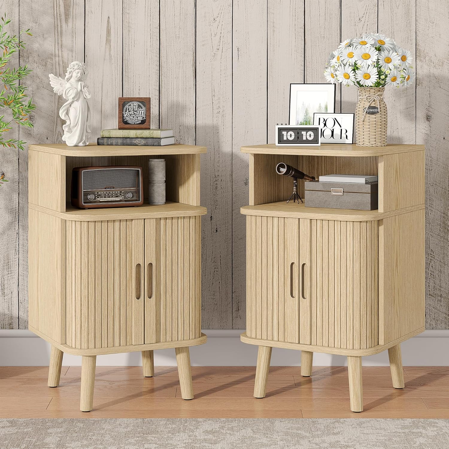 Alohappy Fluted End Table Set of 2, Mid Century Modern Nightstands with ...