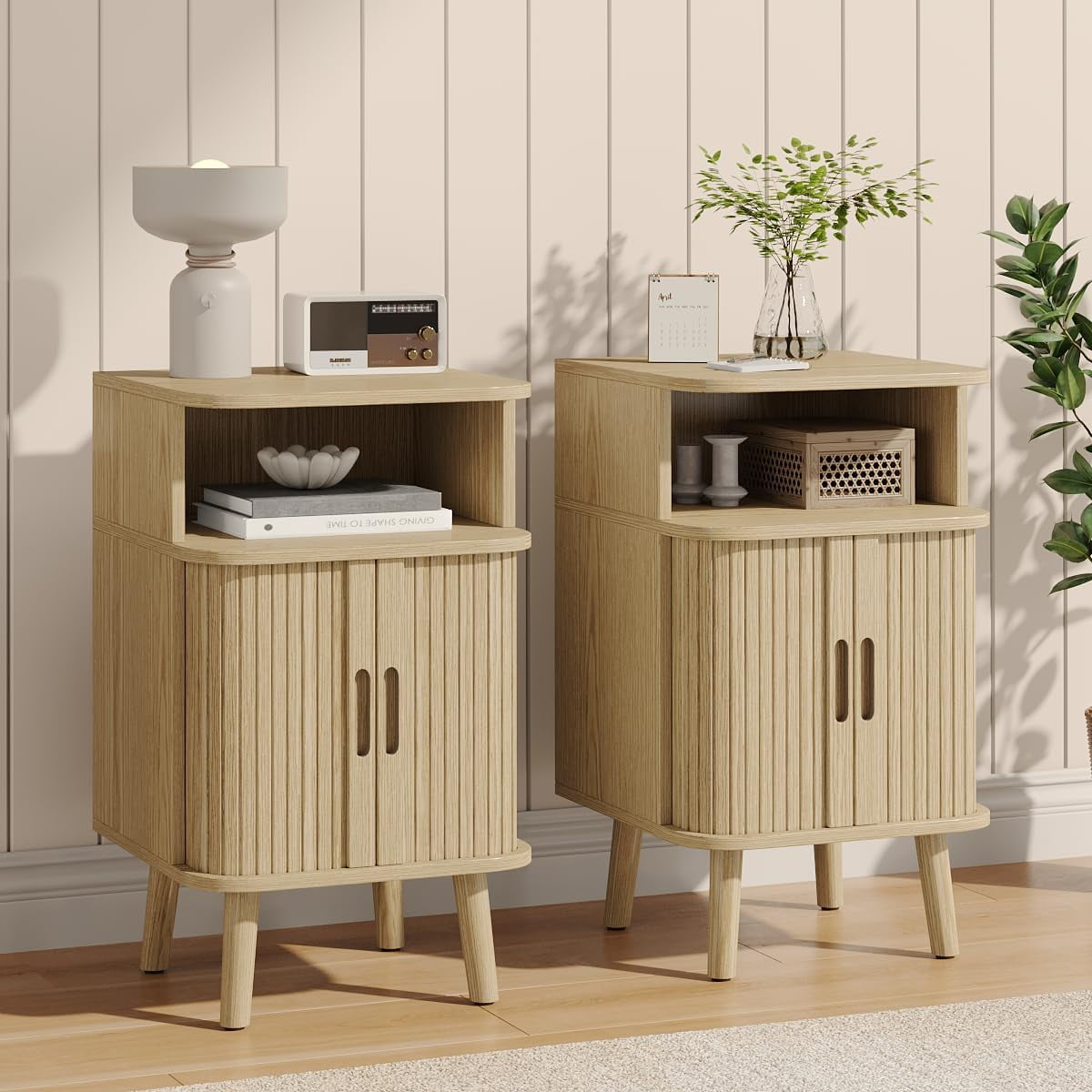 Alohappy Fluted End Table Set of 2, Mid Century Modern Nightstands with ...