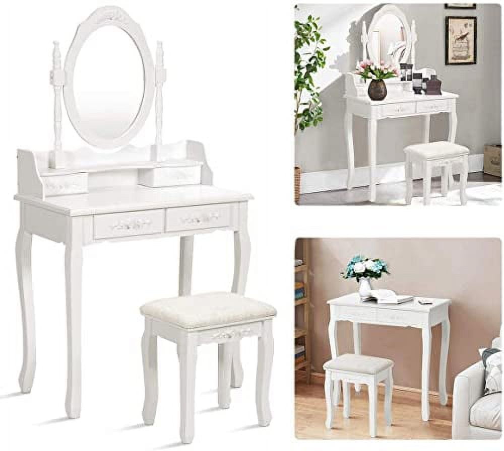 Alohappy Makeup Vanity Set with Mirror & Stool for Girls, Vanity Table ...