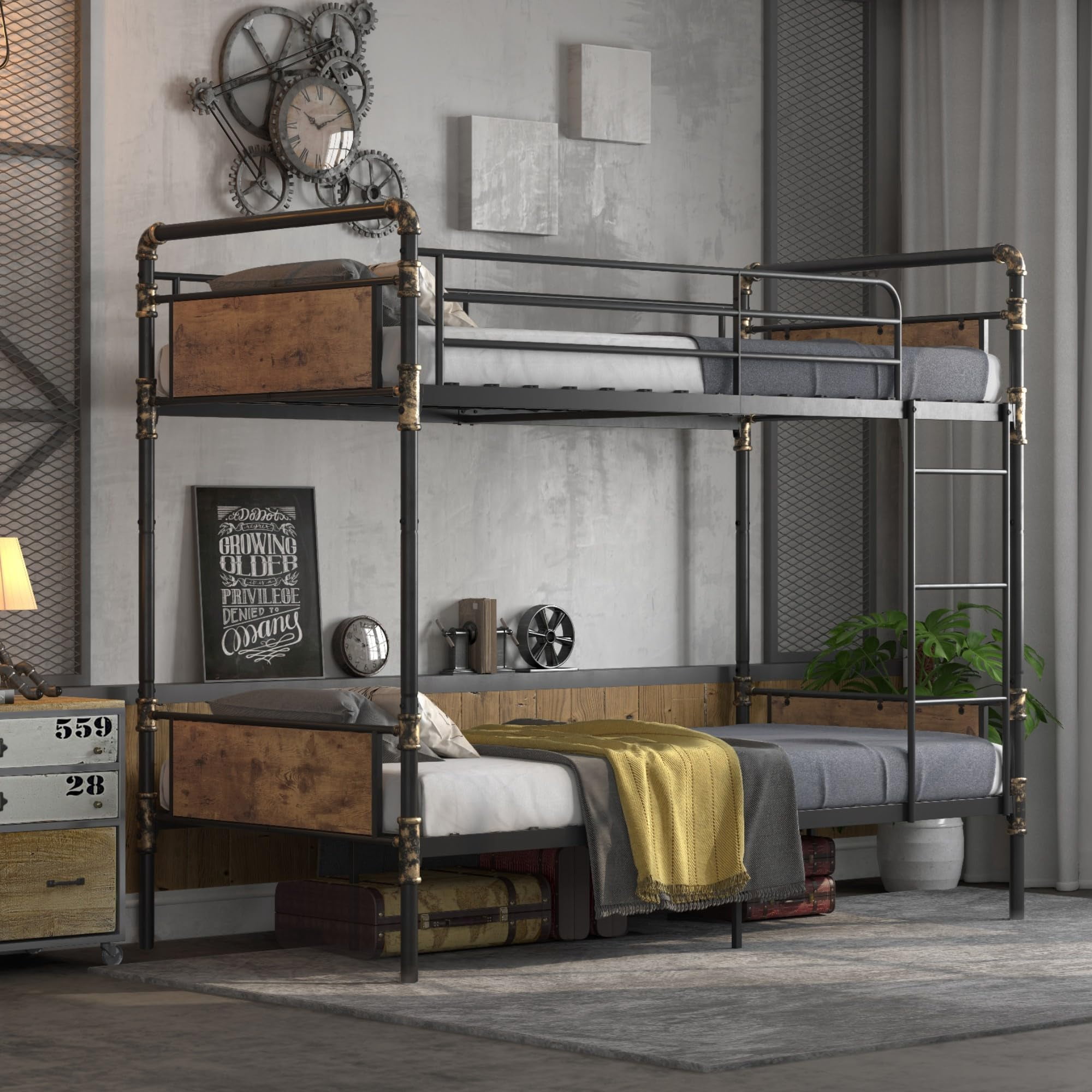 Alohappy Twin Over Twin Bunk Bed, Convertible Twin Bunk Beds Into 2 ...