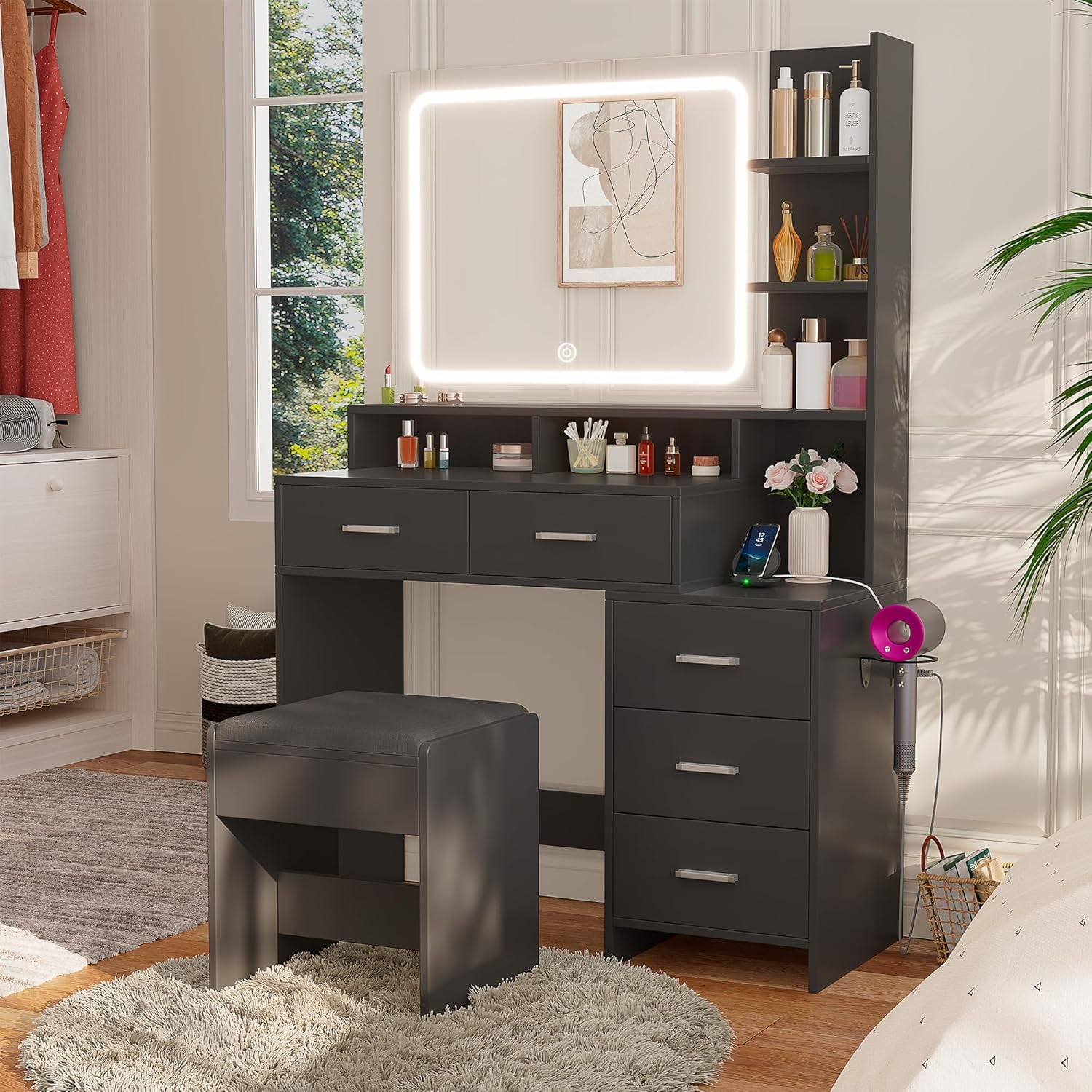 Alohappy Vanity Desk Set with LED Lighted Mirror and Power Outlet,3 ...