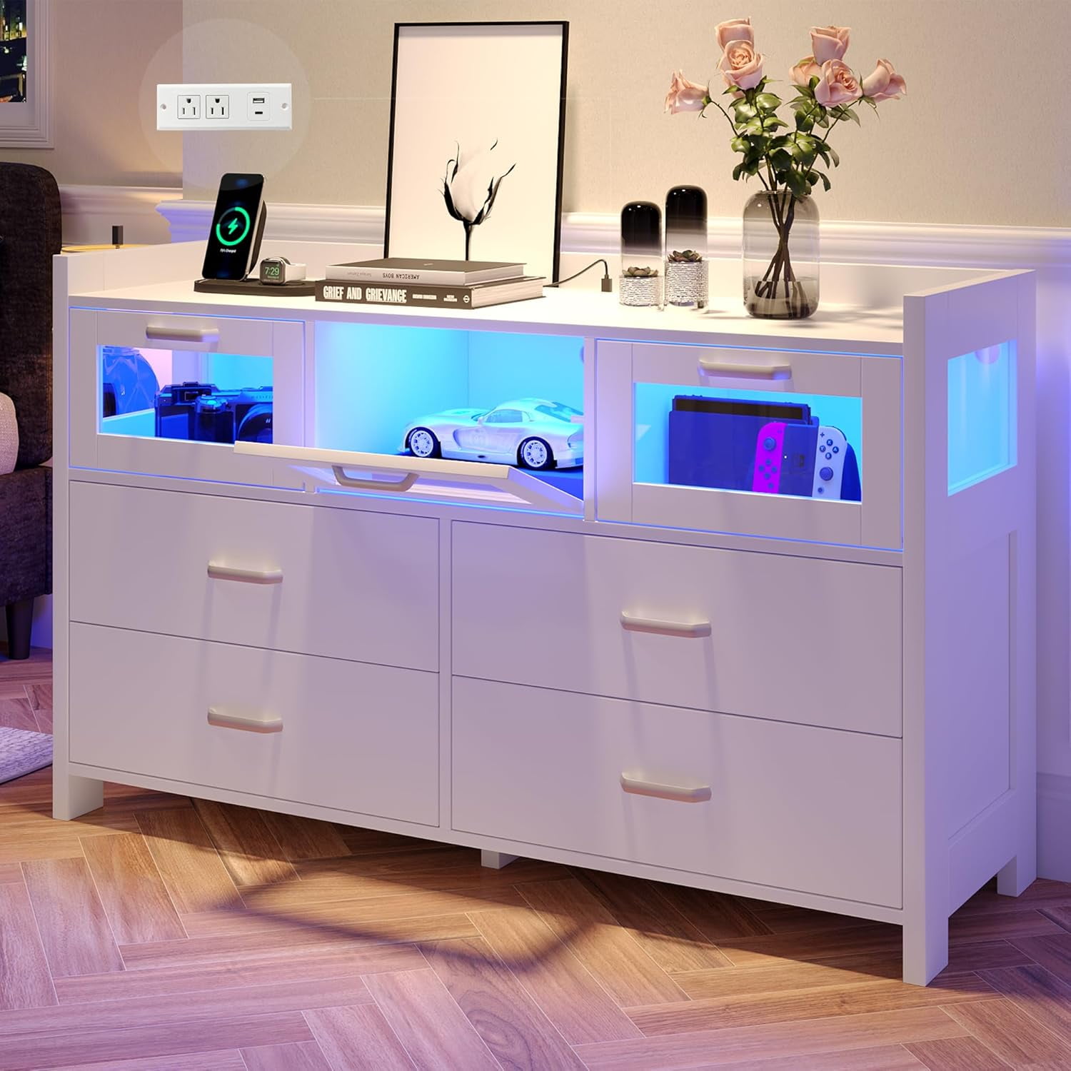 Alohappy White Dresser for Bedroom, 7 Drawers Dresser with LED Lights ...