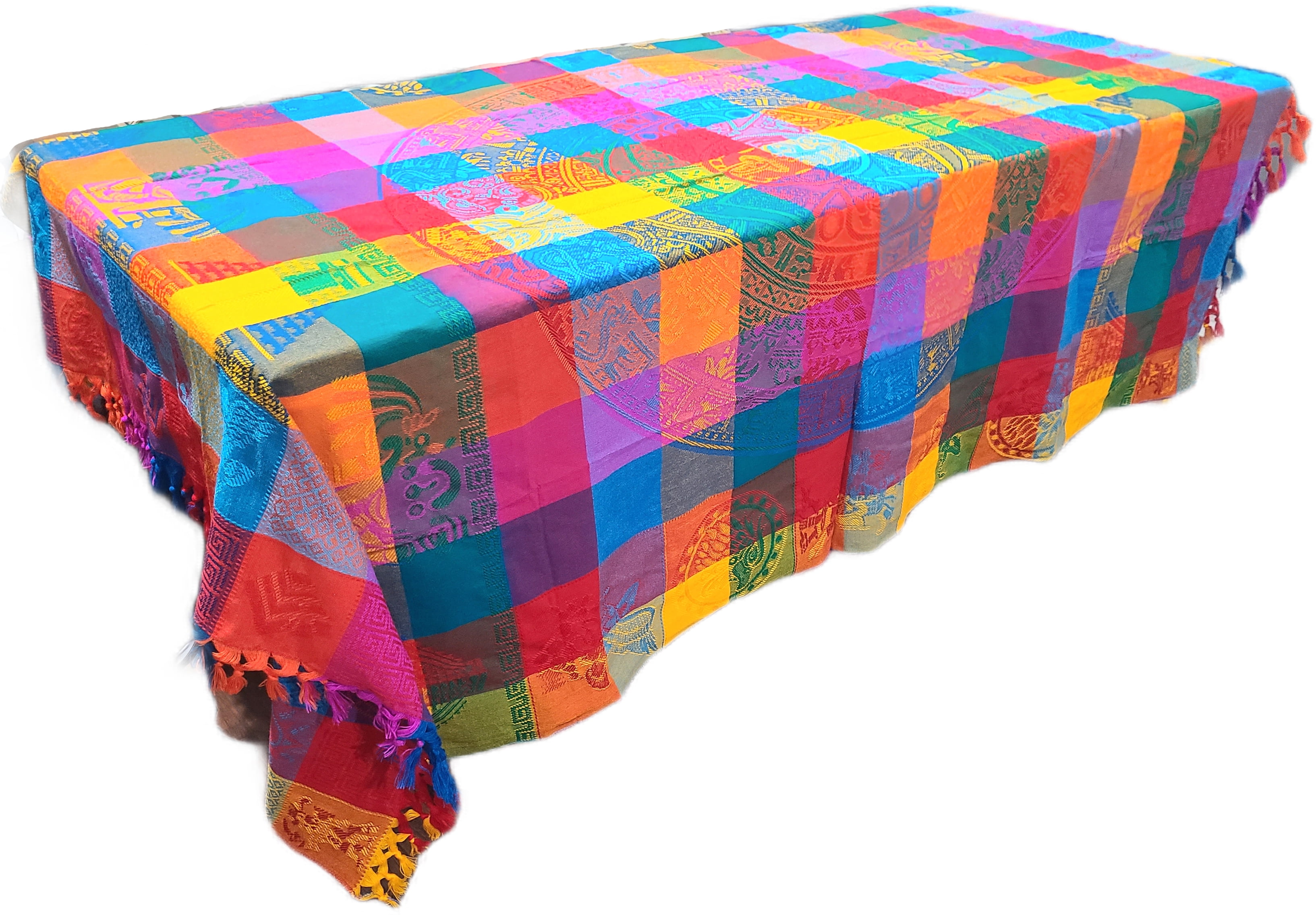 Alondra's Imports Handwoven Mexican Table Cover, 84" x 59", Fiesta ...