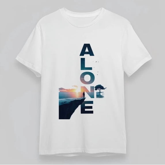Alone Beach Scene Font Tee - Walmart.com
