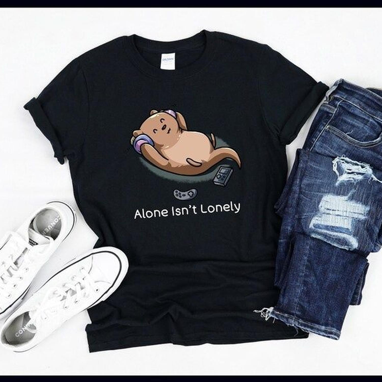 Alone Isn't Lonely Funny Otter Sea Otters Introvert Music Fan Nerd Geek ...