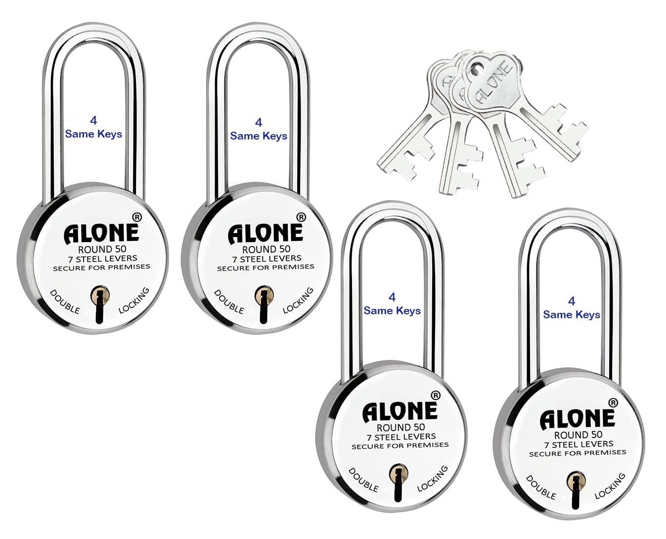 Alone Lock 50mm 4 Common Keys with 4 Padlocks Long Shackle Double ...