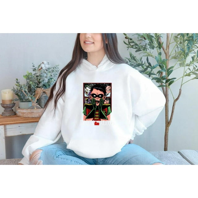Alone Time Hoodie Robin Cartoon Graphic with Retro Sad Vibe, for men ...