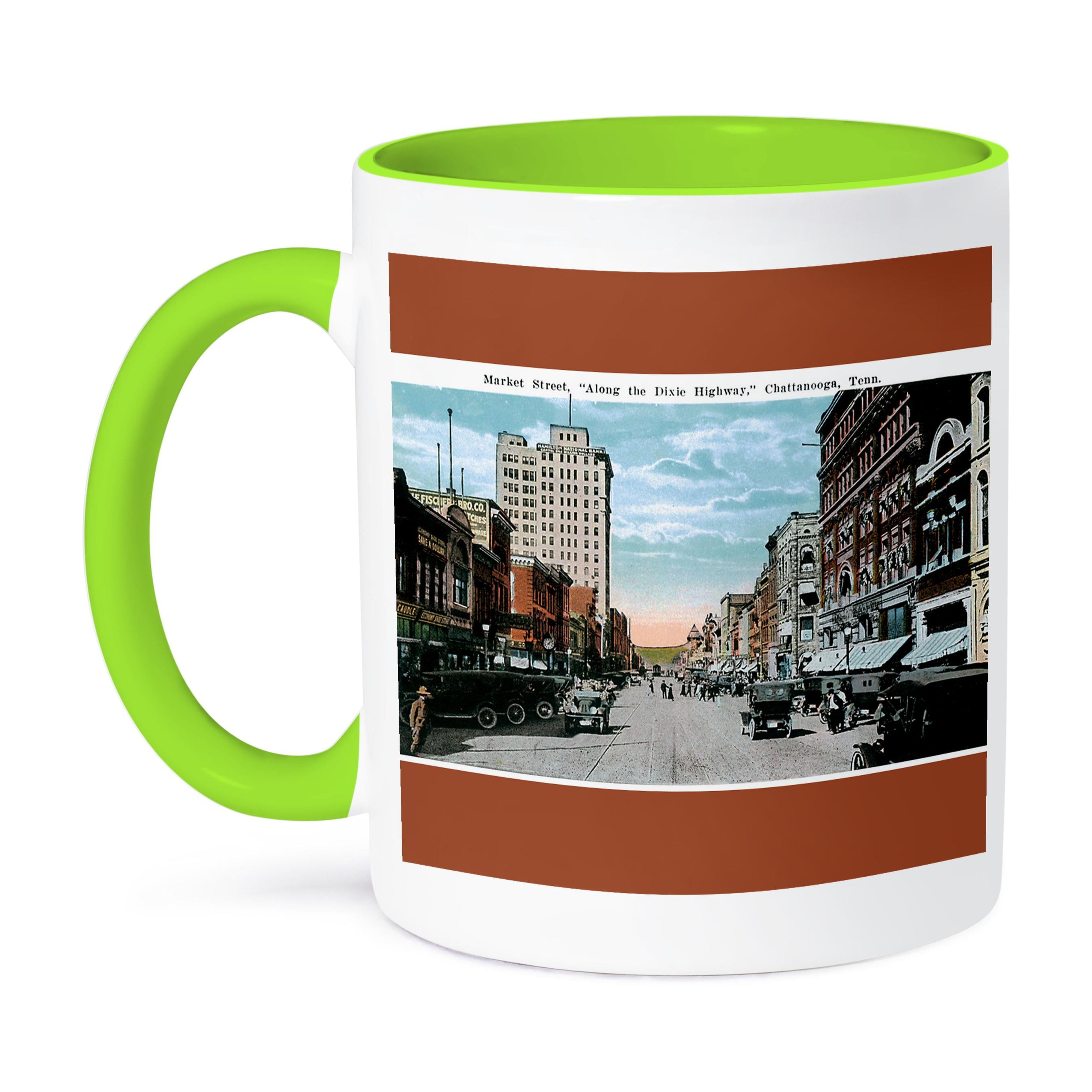 3dRose, Along the Dixie Highway Chattanooga Tennessee with Antique Cars, 15oz Two-Tone Green Mug ...