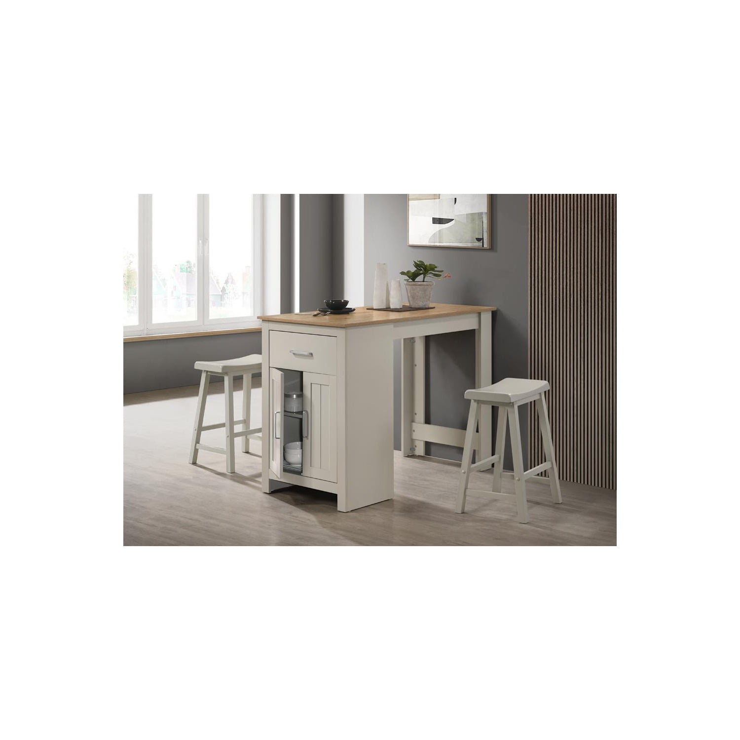 Alonzo Light Gray Engineered Wood Counter Height Dining Table and 2 ...