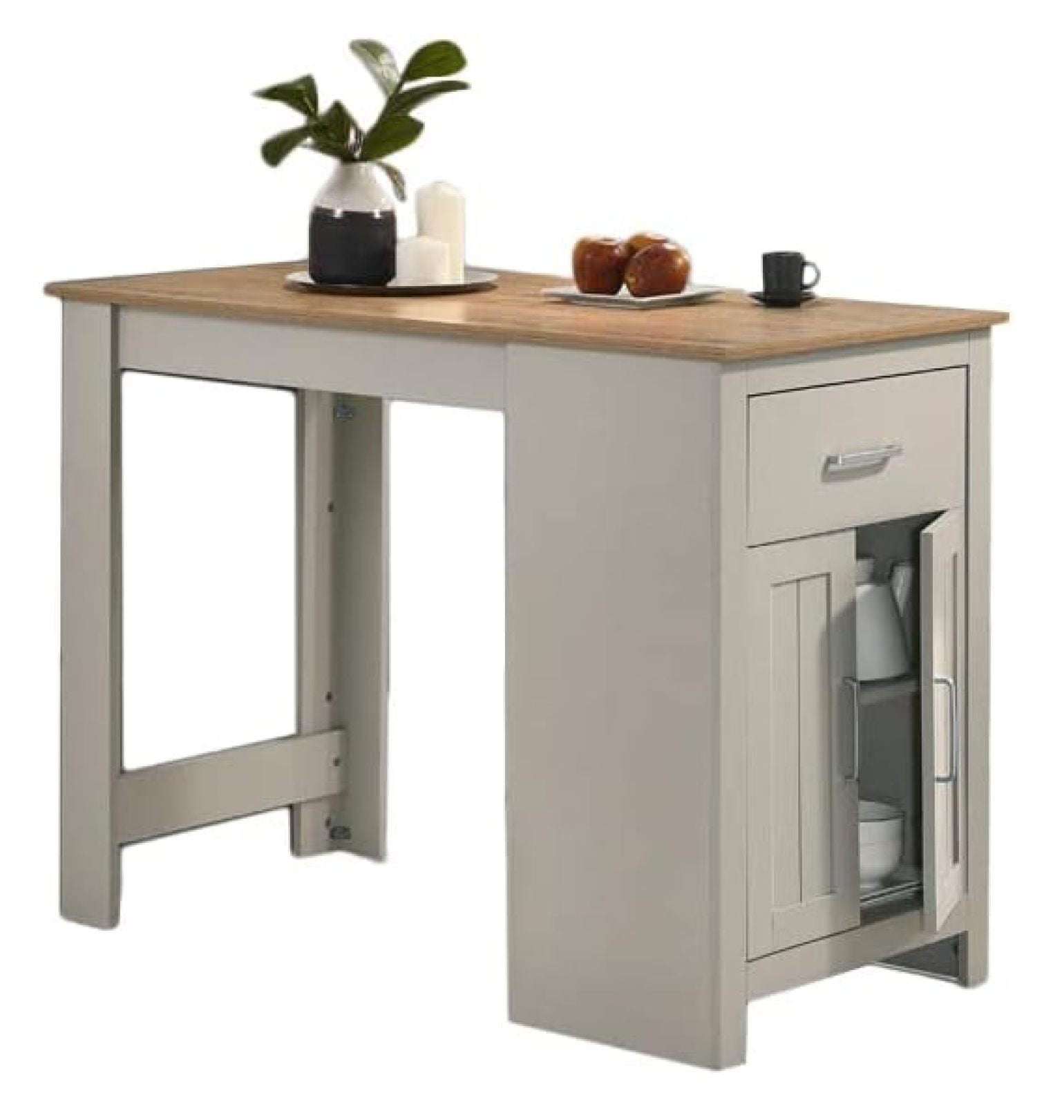 Alonzo Light Gray Small Space Counter Height Dining Table with Cabinet and Drawer Storage ...