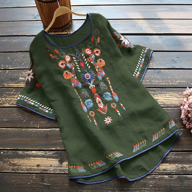 Aloohaidyvio 2024 Mexican Shirts Peasant Blouses Cotton Embroidered 3/4 ...
