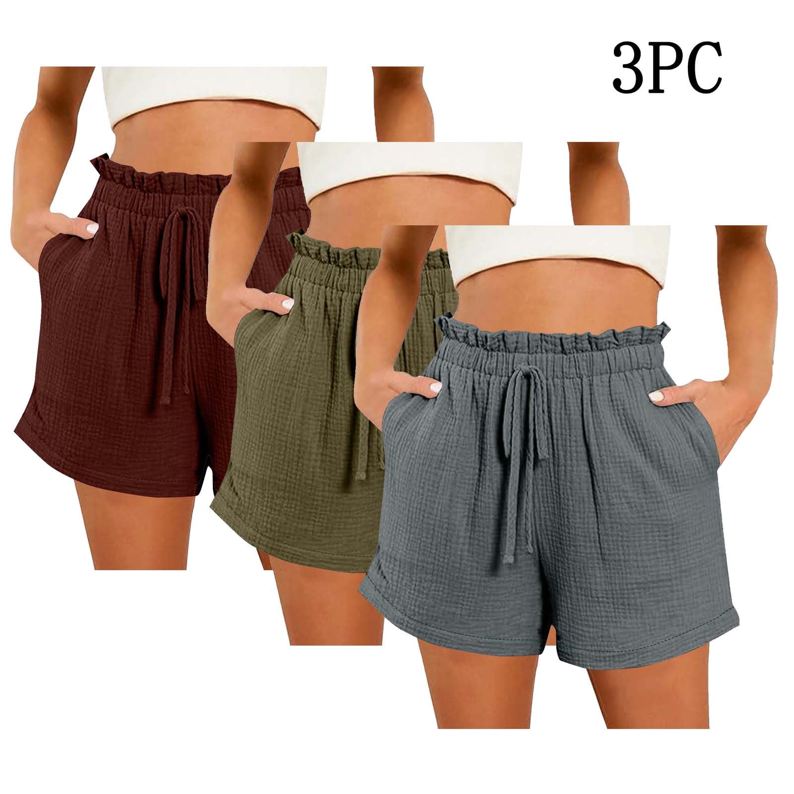 Aloohaidyvio 3 Pack Womens Athletic Shorts Soft Drawstring High Waisted ...