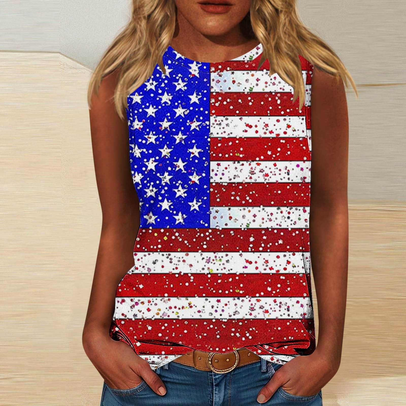 Aloohaidyvio American Flag Crew Neck Tank Tops Women 4th of July ...