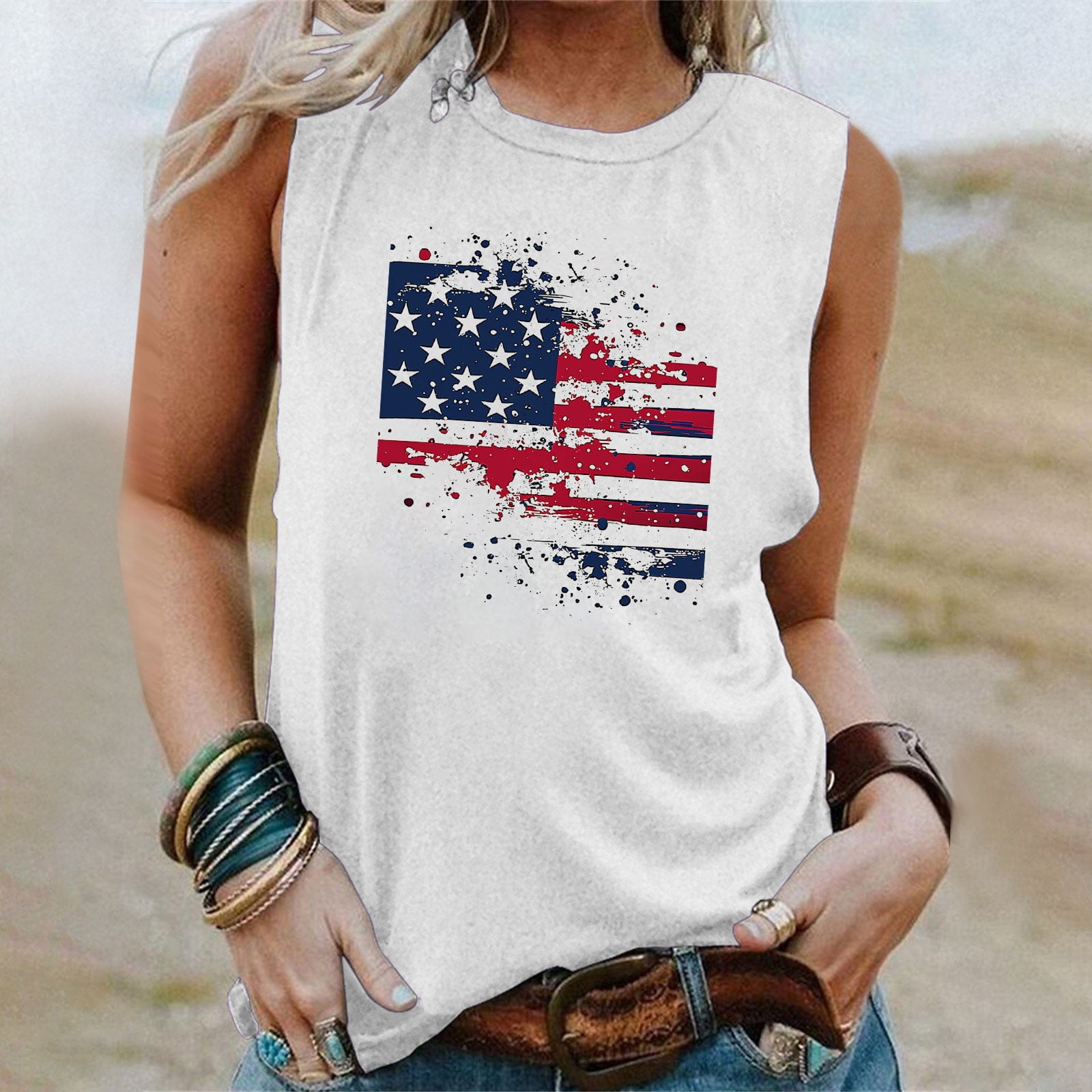 Aloohaidyvio American Flag Tank Top for Womens 4th of July Patriotic ...