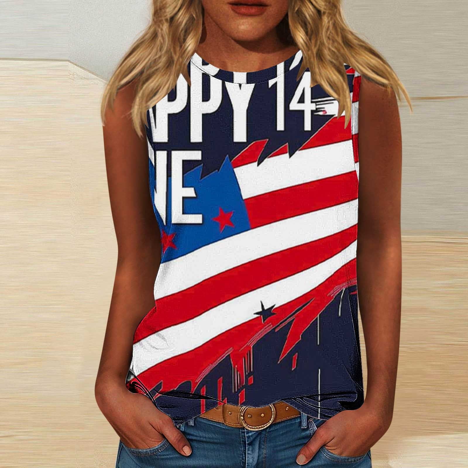Aloohaidyvio American Flag Tank Tops Women July 4th Red White Blue ...