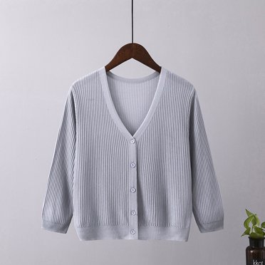 APEXFWDT Women's Ruffled Trim Knit Cardigan Button-Up Crew Neck Sweater ...