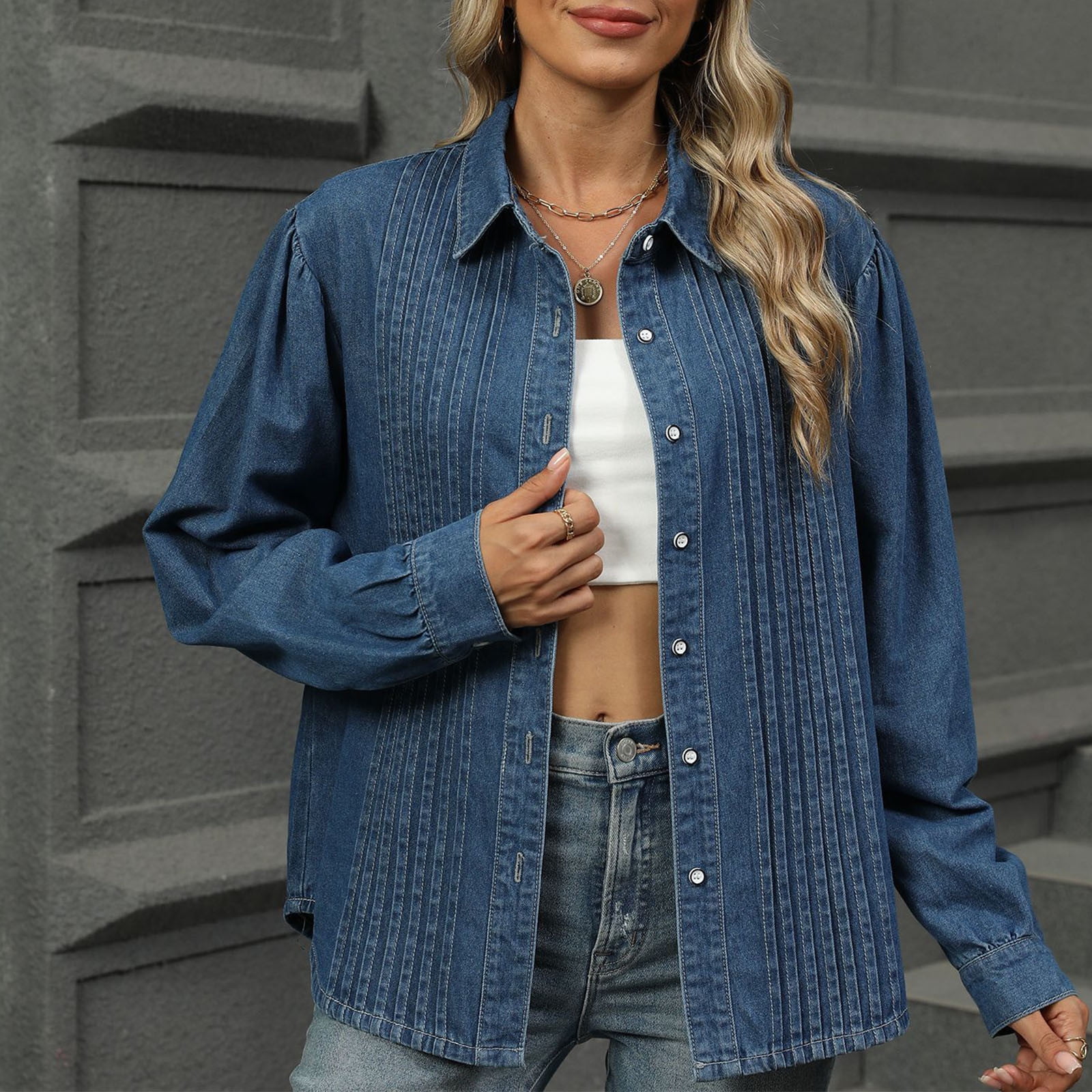 Aloohaidyvio Denim Jackets for Women Trendy Long Sleeve Button Down ...