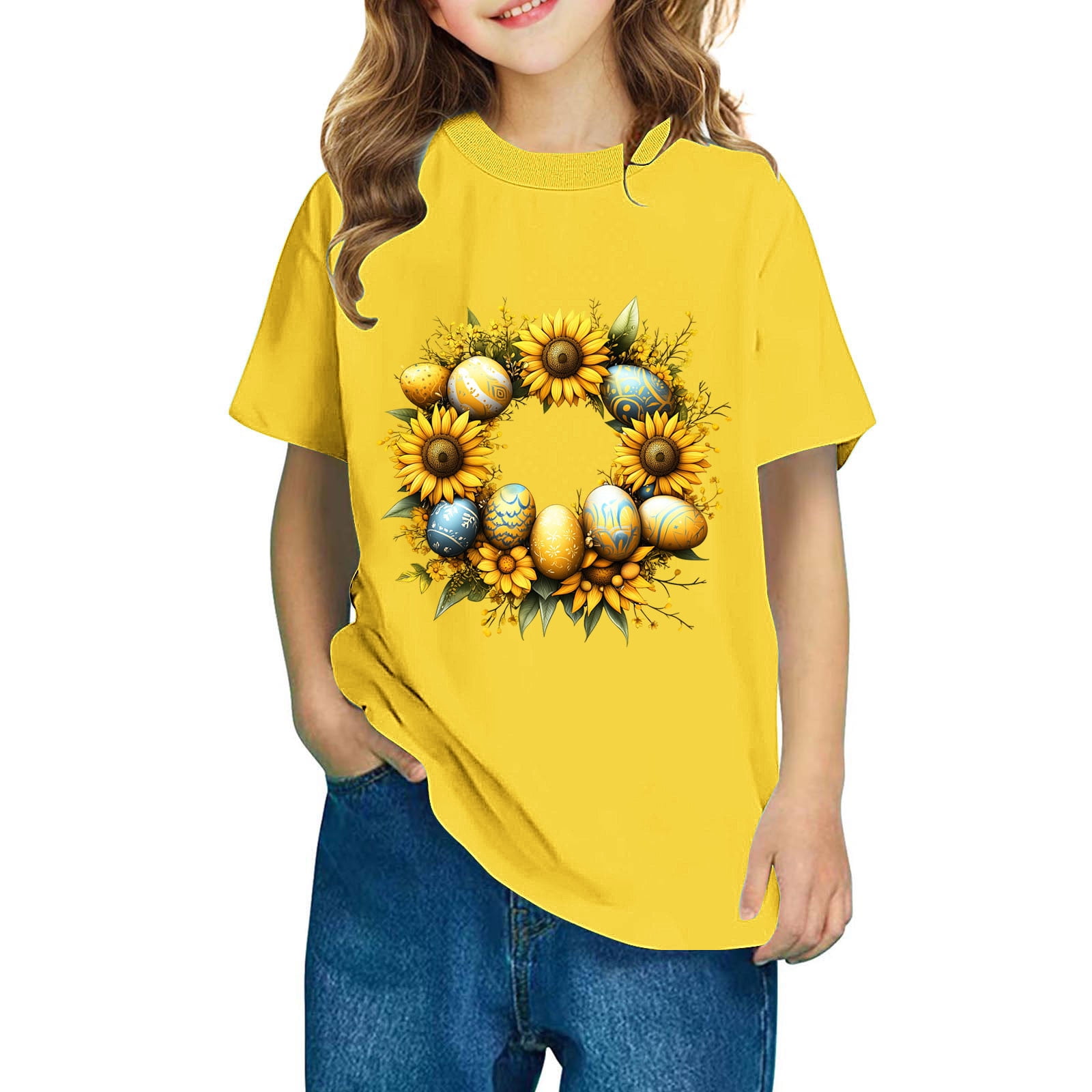 Aloohaidyvio Easter Cotton T Shirts Girls Kids' Easter Bunny Short ...