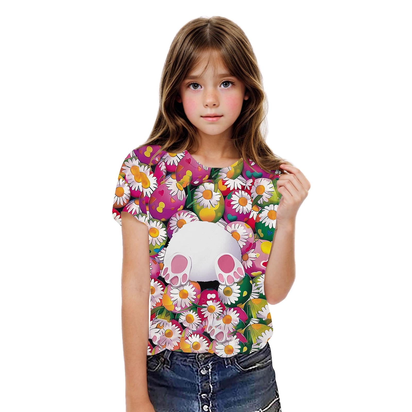 Aloohaidyvio Easter Egg Hunt Outfit Girls' Easter Bunny Tee, Floral Egg ...