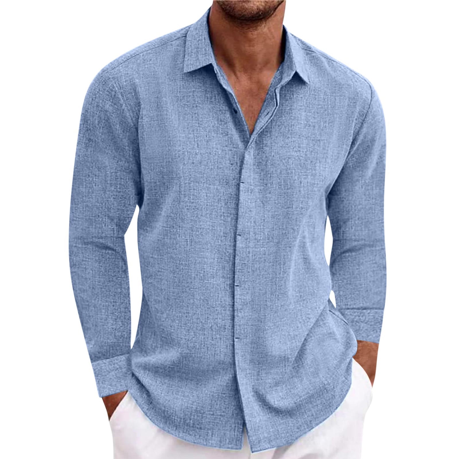 Aloohaidyvio George Men's Cotton Linen Dress Shirts Solid Long Sleeve ...